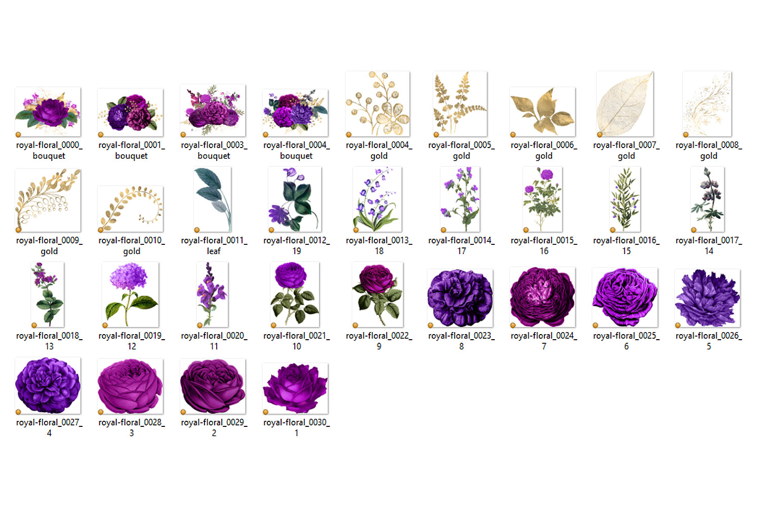 Royal Purple and Gold Floral Clipart (192629) | Illustrations | Design ...