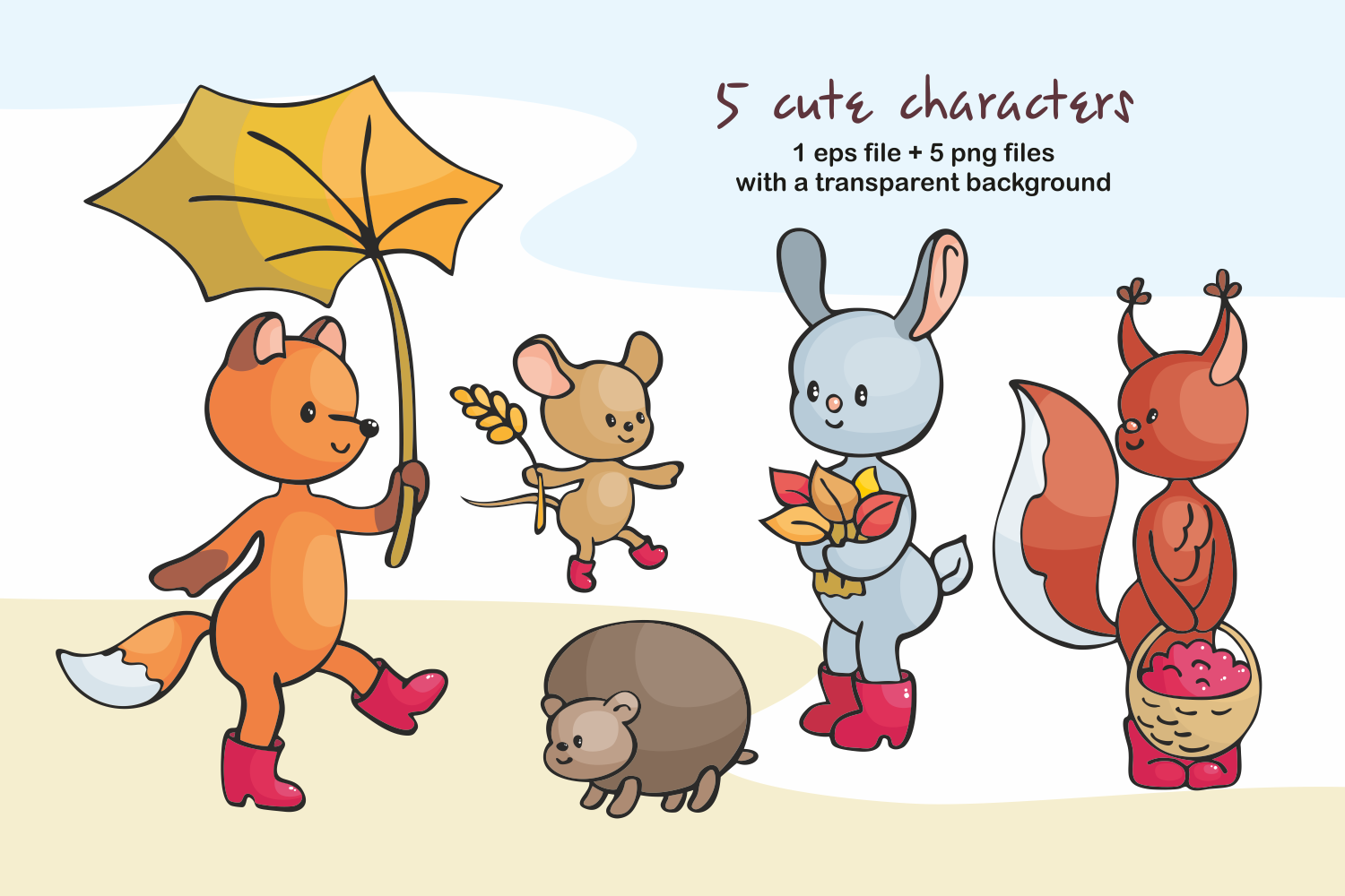 Hello autumn. Forest animals and plants in doodle style. (118945 ...