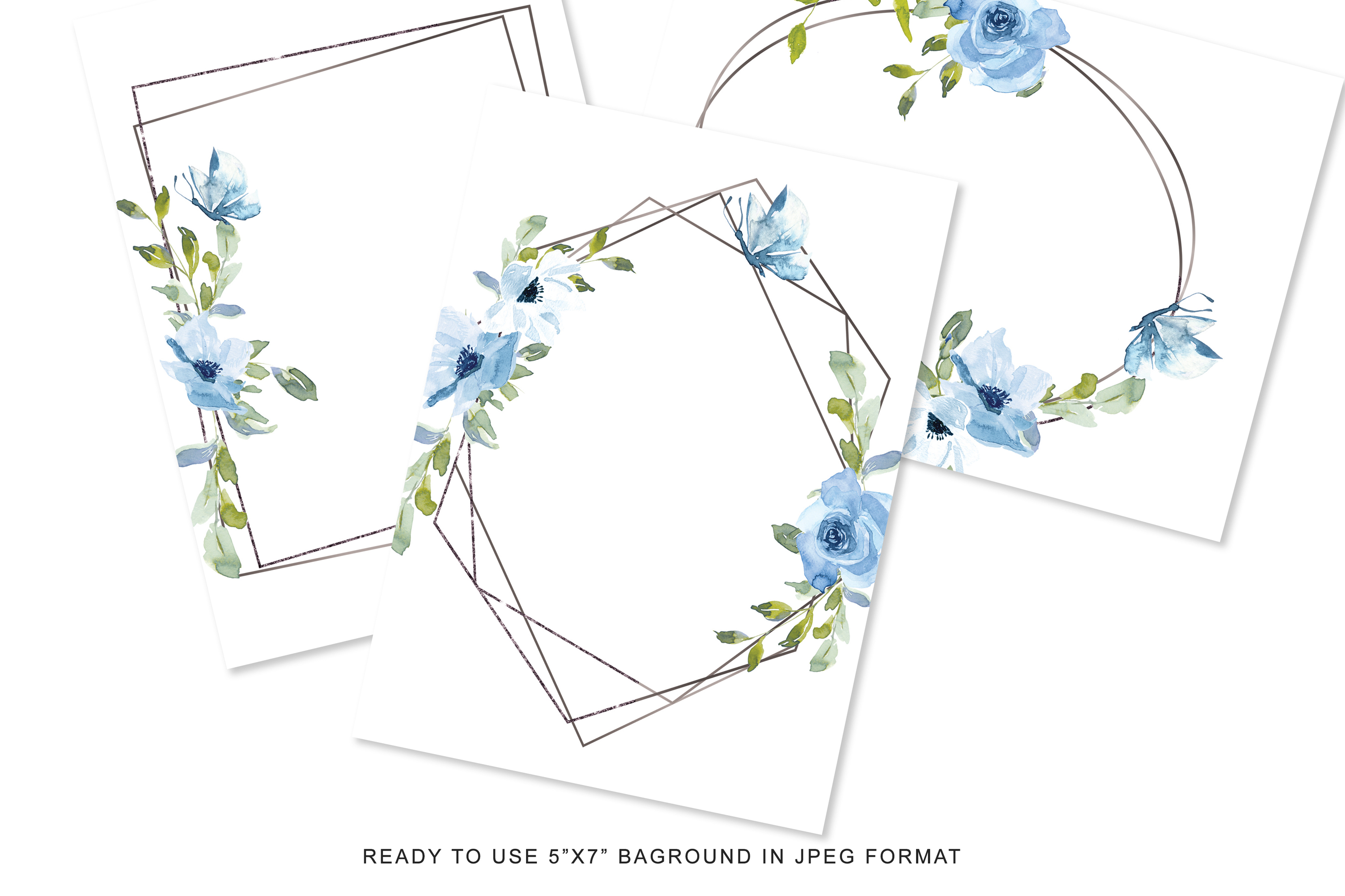 Silver Geometric Frames Watercolor Flowers Clipart (107330 ...