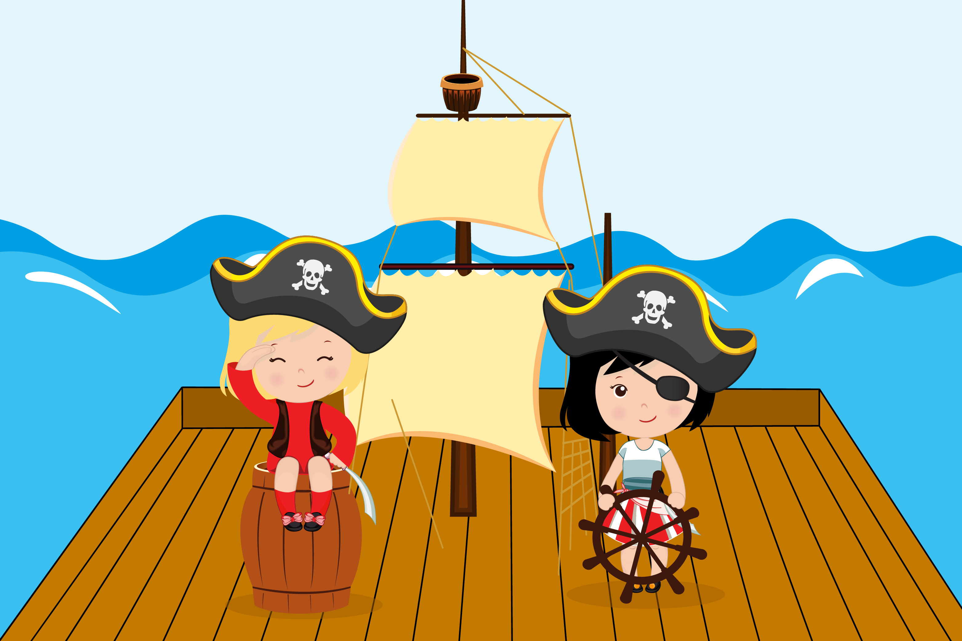 Pirate girl illustrations, Pirate girl graphics