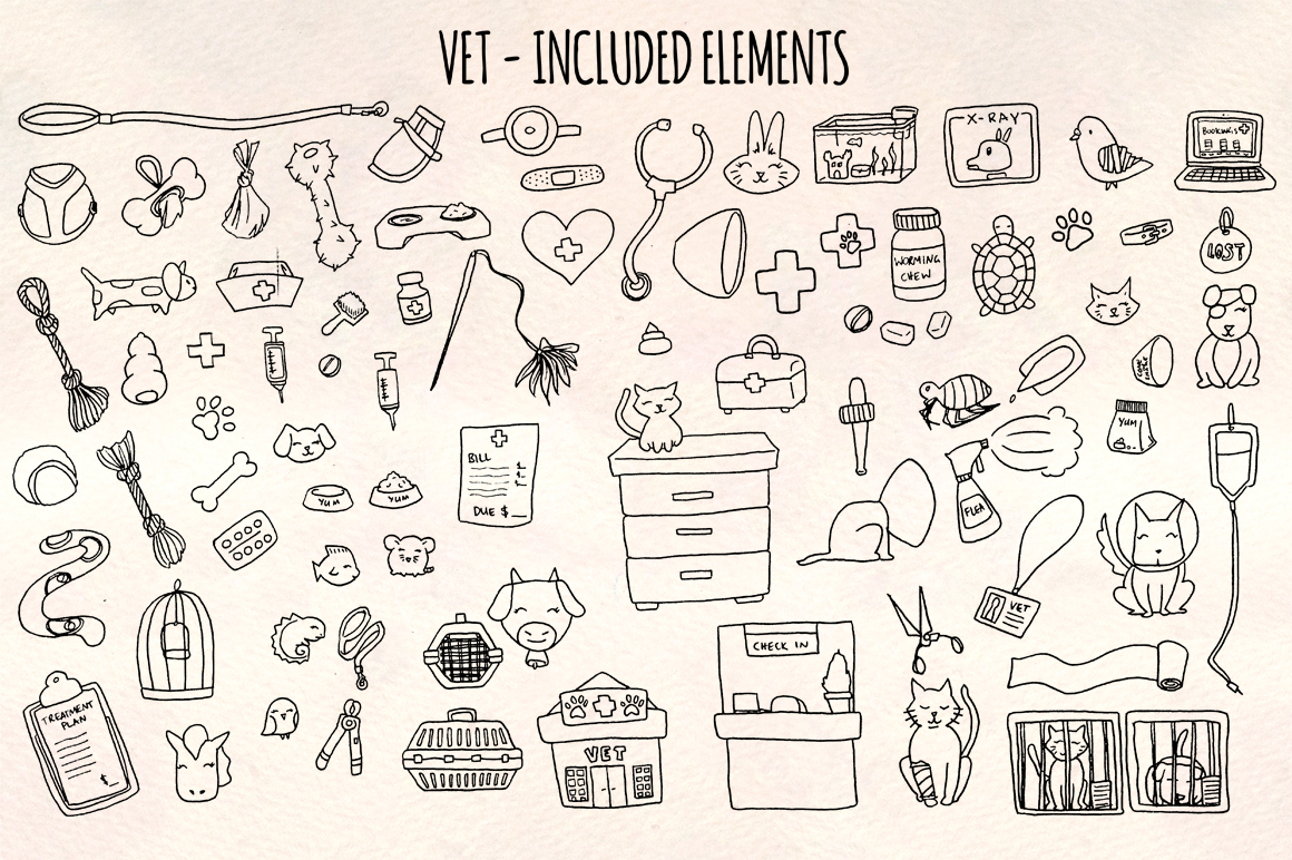 82 Vet and Animal Vector Sketches (157441) | Illustrations | Design Bundles