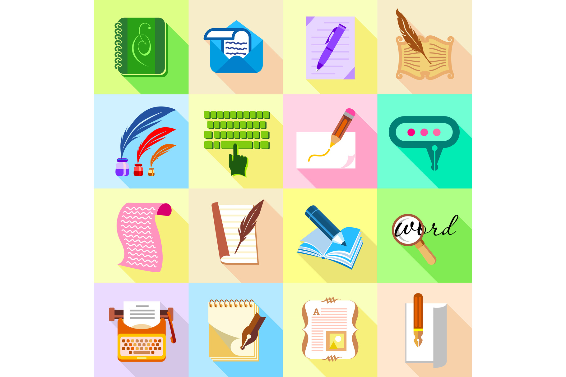 Write letter icons set, flat style (308300) | Illustrations | Design ...