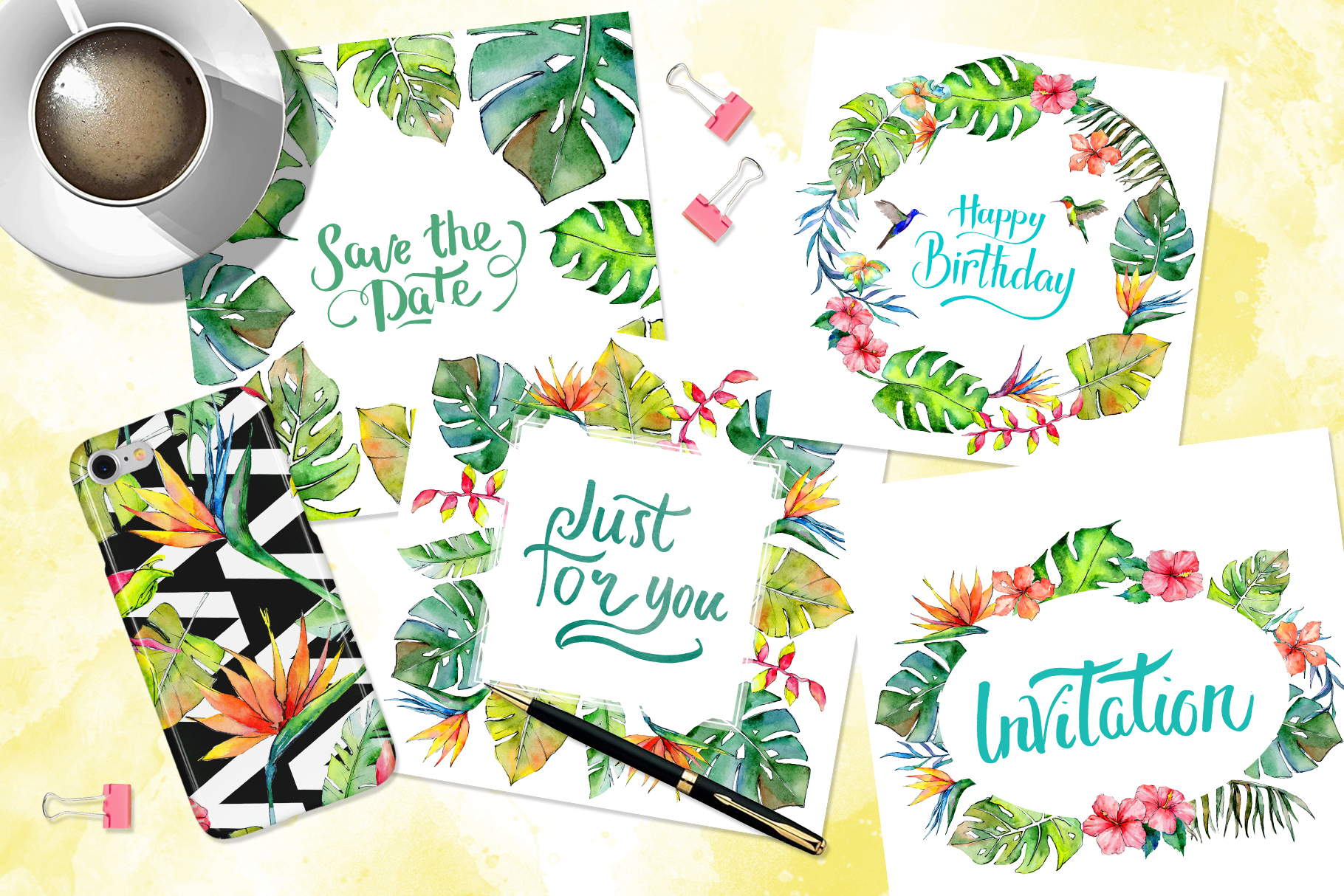 Tropical beach PNG watercolor set (103605) | Illustrations | Design Bundles