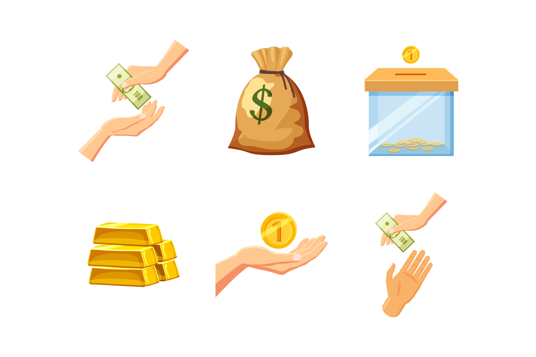 Money icon set, cartoon style