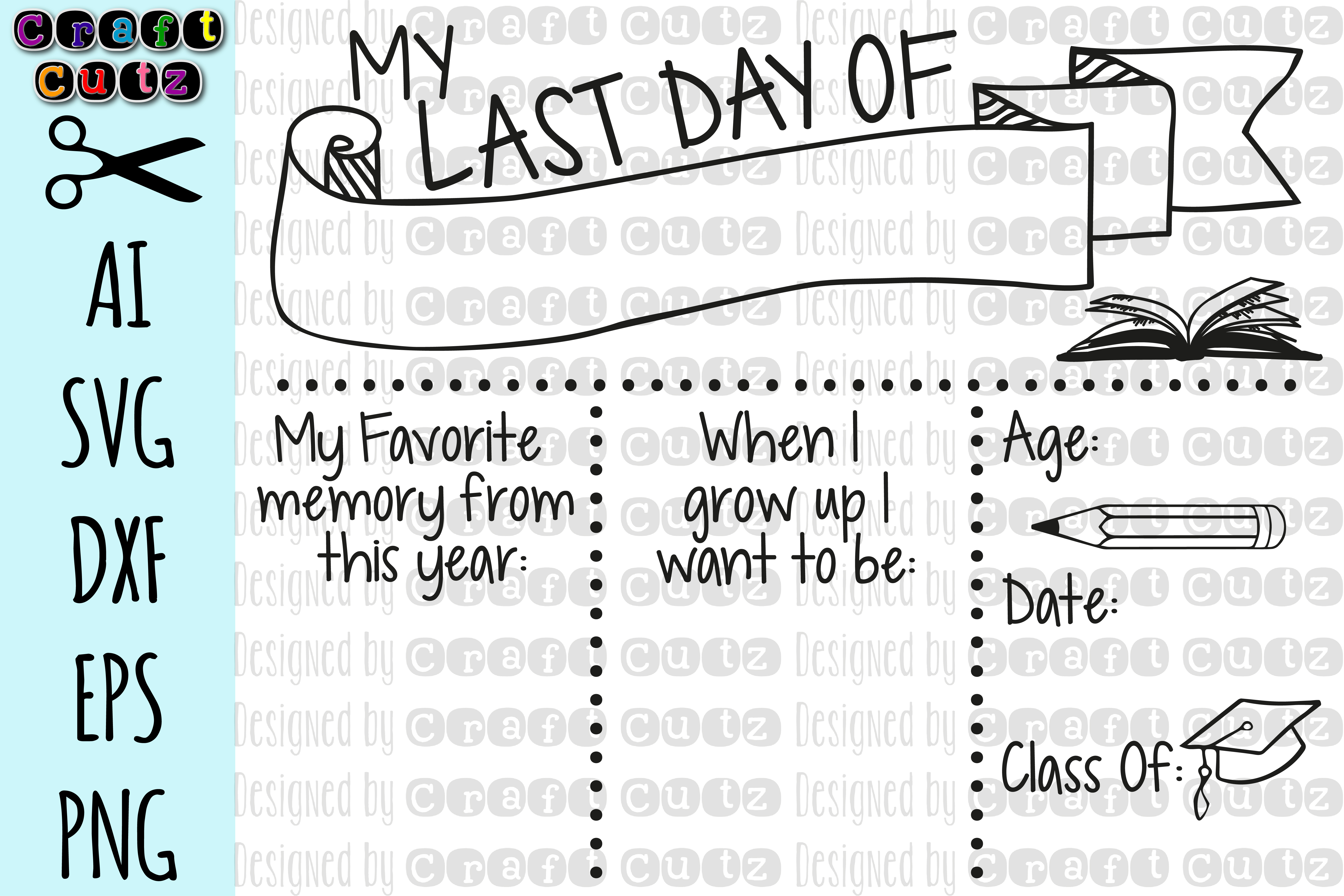 Last Day Of School Board, Chalkboard, Cut File, AI, SVG, DXF, EPS, and PNG