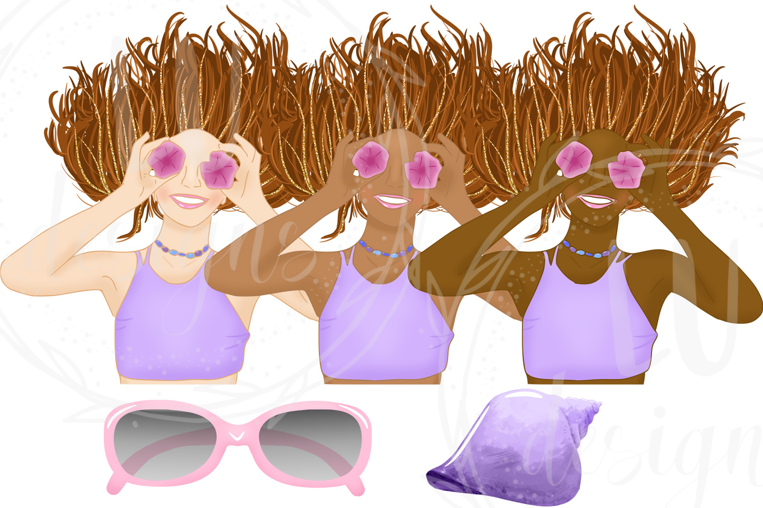 Summer Clipart Set, Beach Girl Graphics, Tropical Illustrations (76978 ...