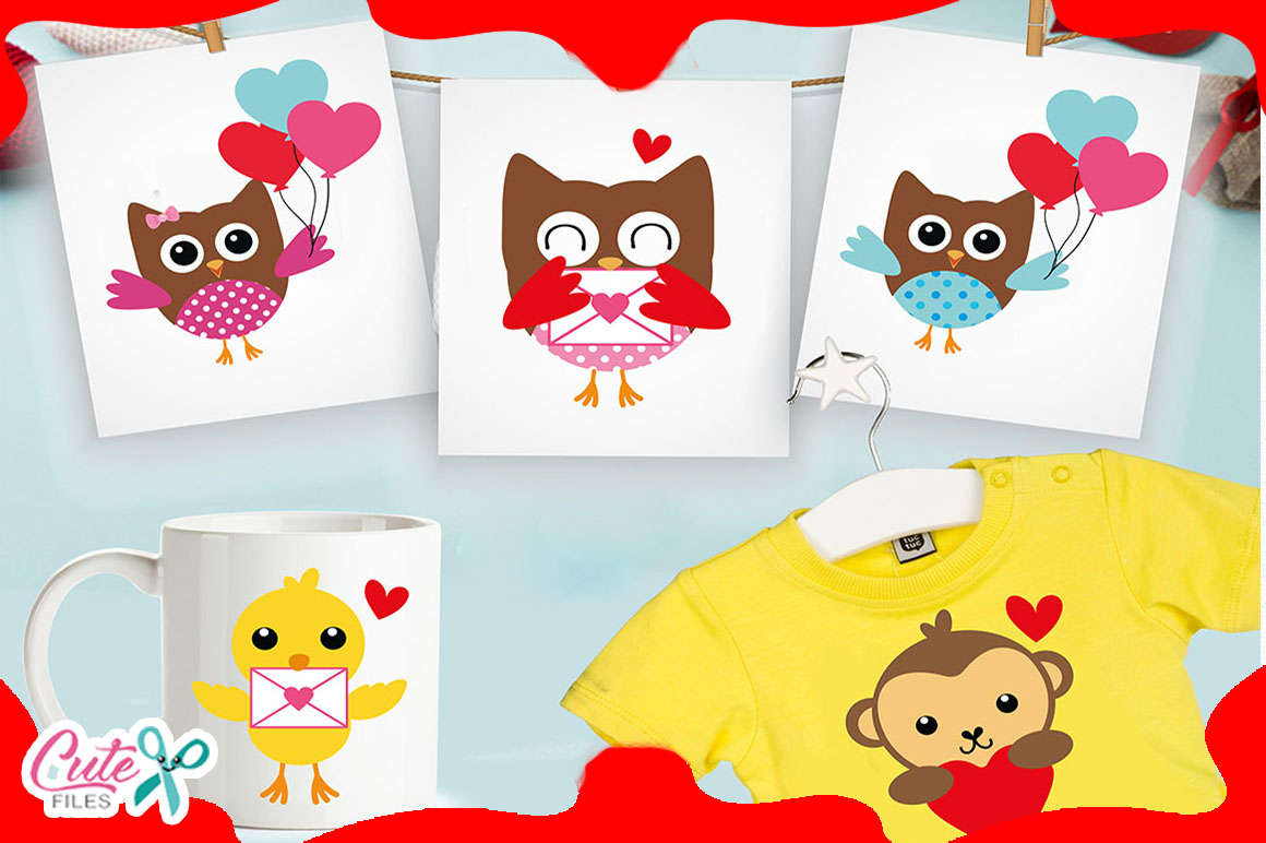 Animal Love Clipart set, animals with hearts and letter (56190 ...