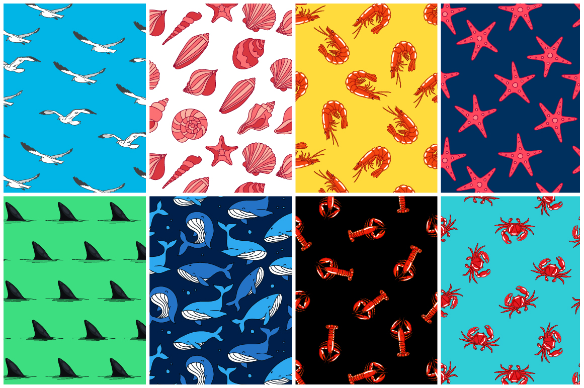 Sea Life Patterns (15944) | Illustrations | Design Bundles
