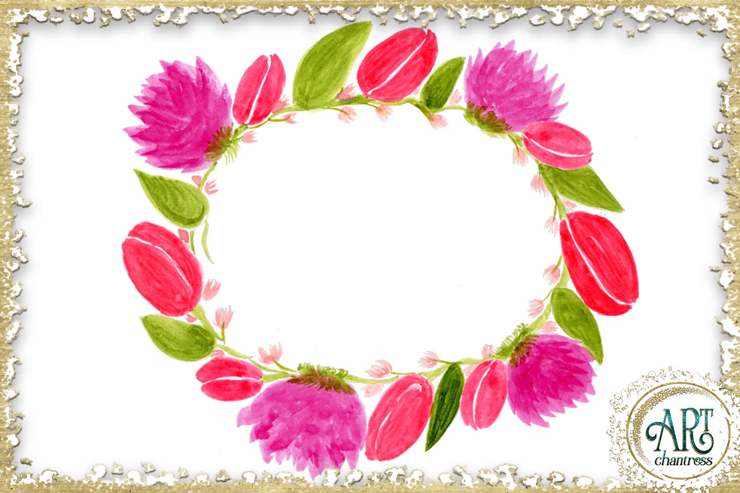Watercolour floral clipart frames wreath pink