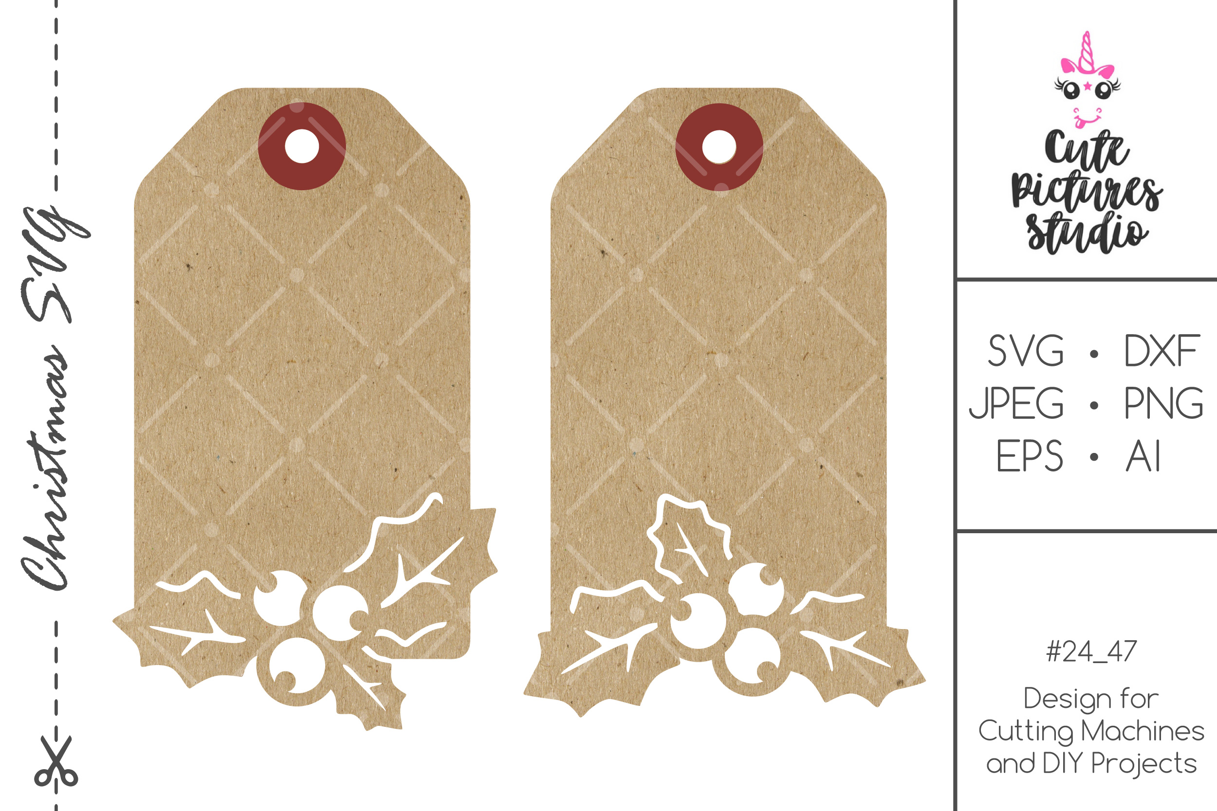 Christmas Holly Gift Tag SVG Bundle Cut File For Silhouette 385629