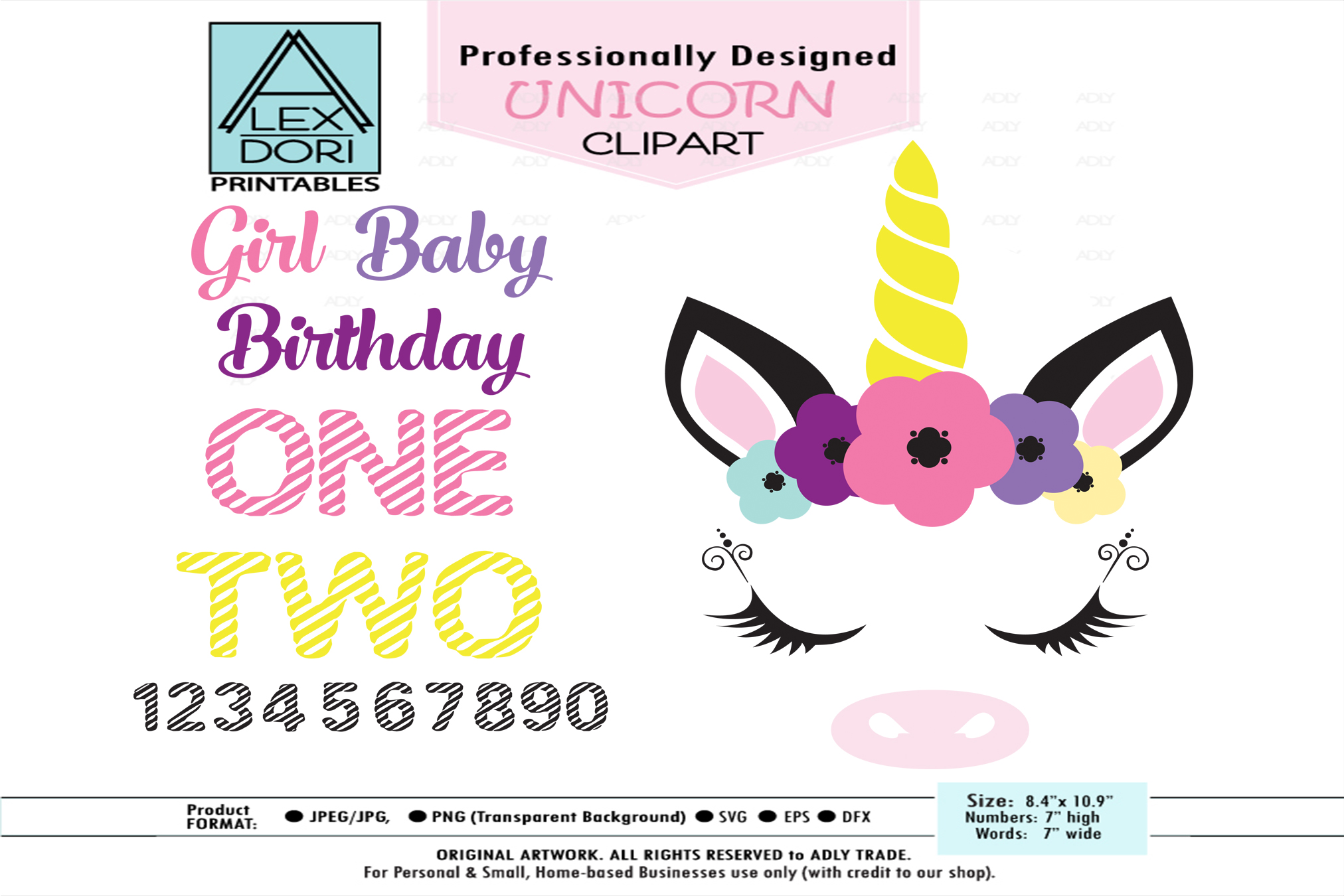 Pink and Purple Unicorn Birthday Clip Art for Baby Girls! (359762 ...