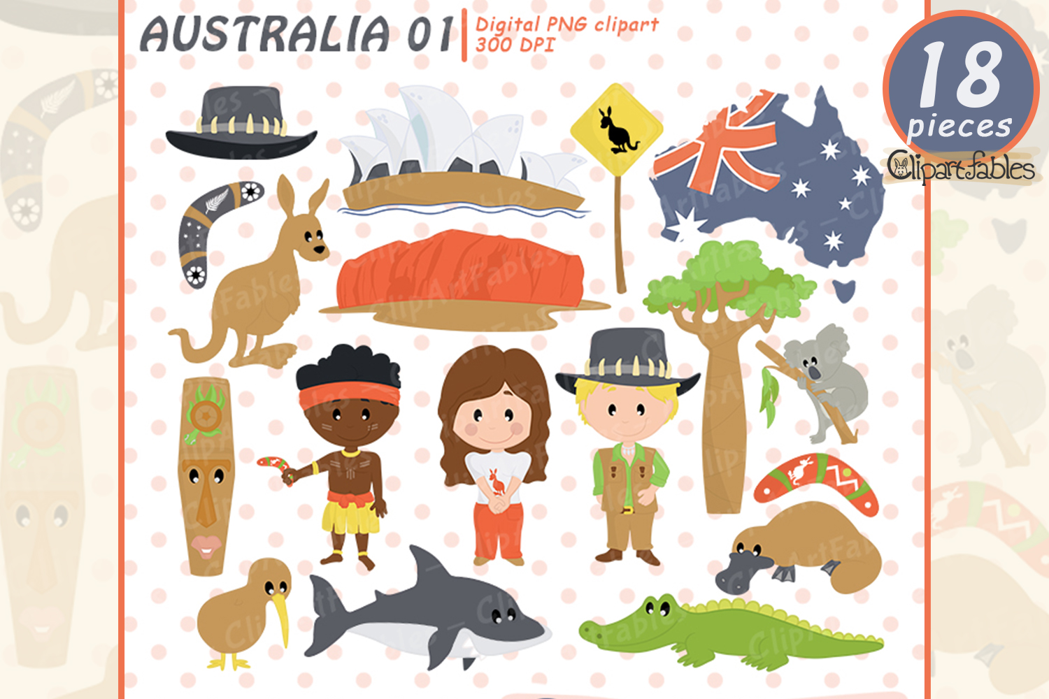 AUSTRALIA clipart, kiwi and koala design aboriginal clip art