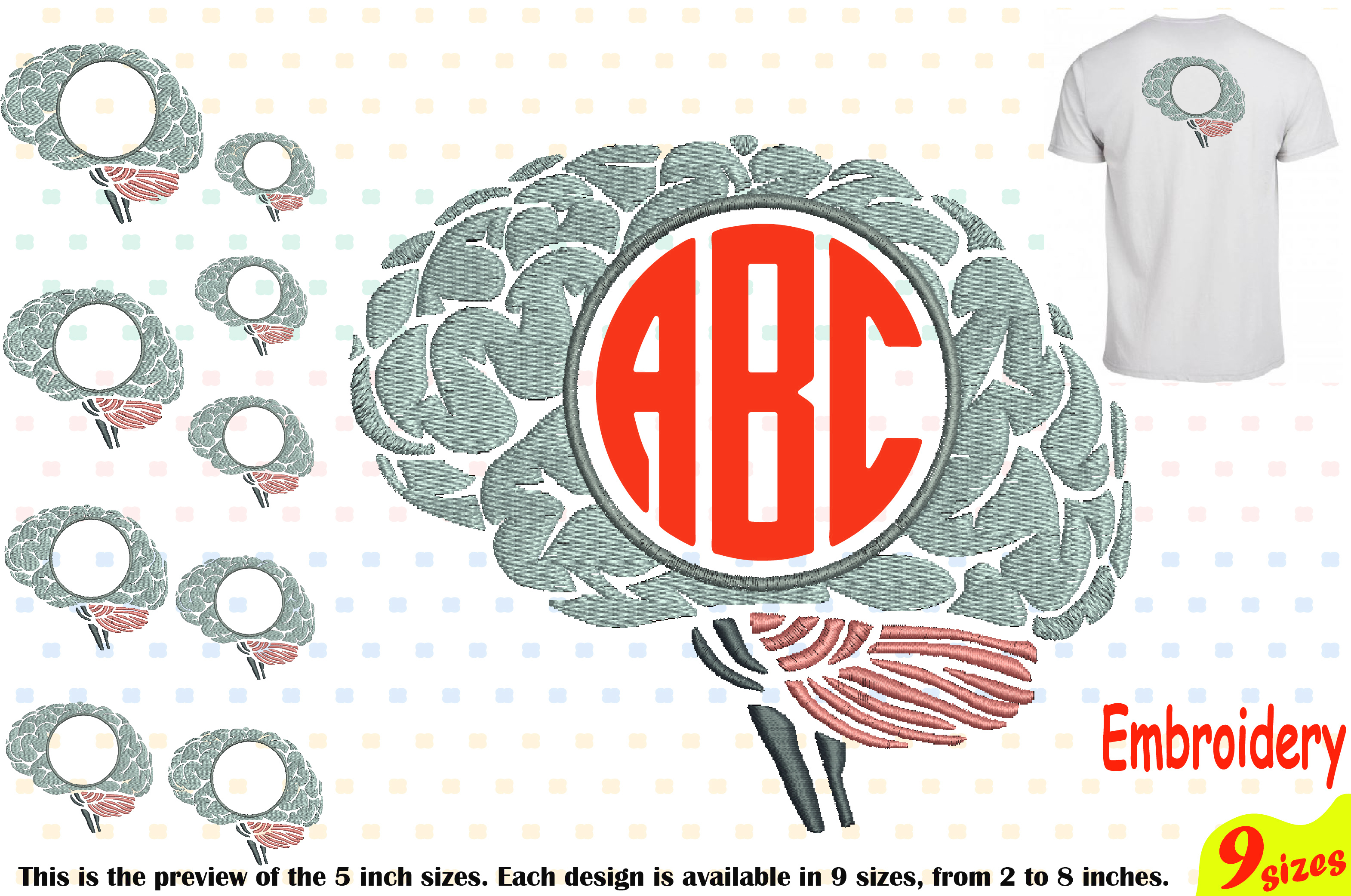 Brain Outline Embroidery Design Machine Instant Download Commercial Use ...