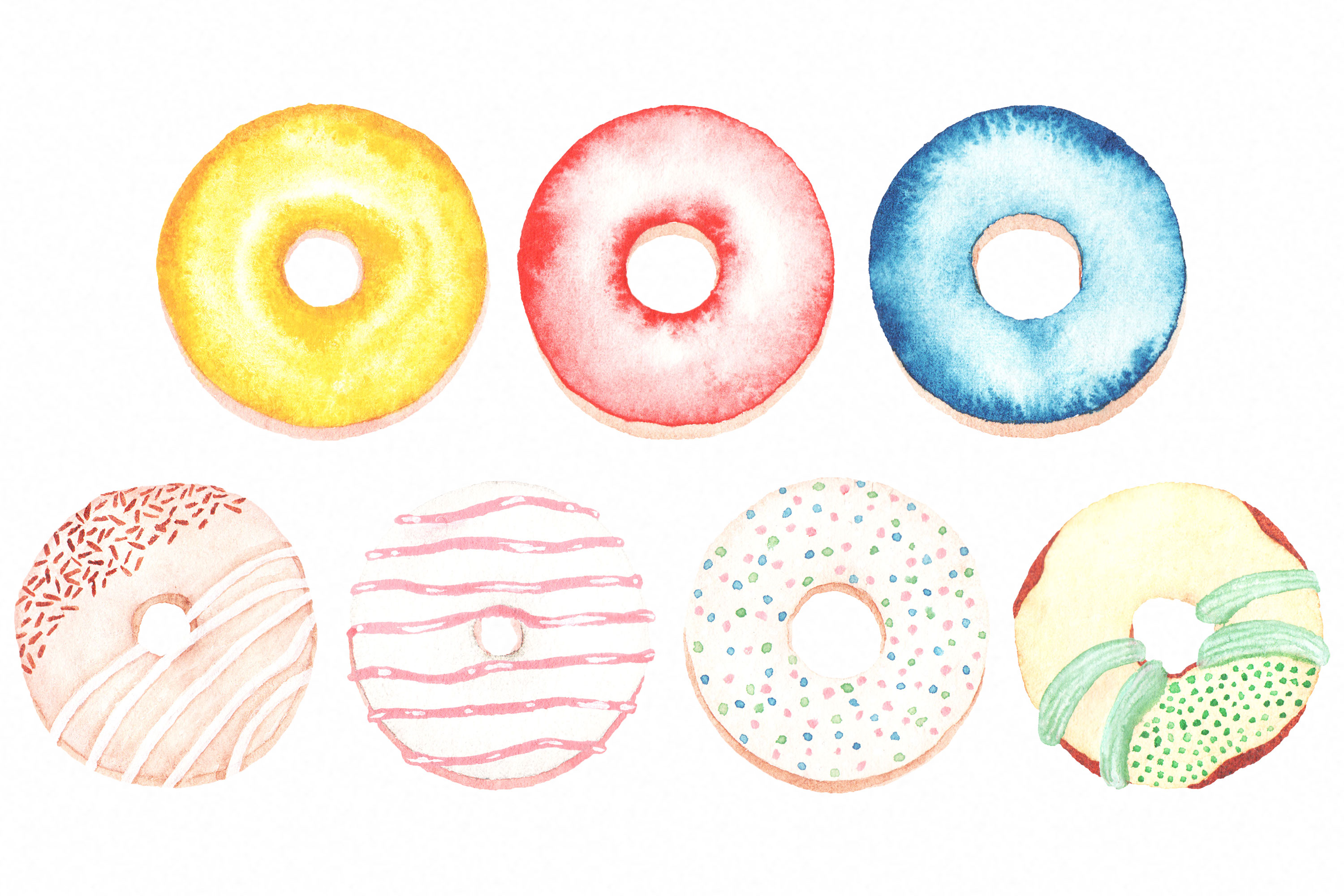 Watercolor Donuts Clip Art Set (294055) | Illustrations | Design Bundles