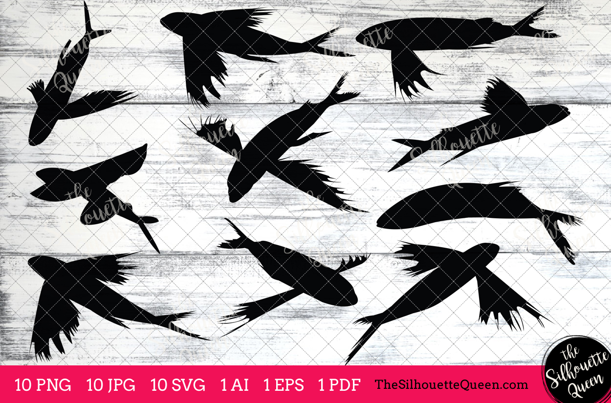 Flying Fish Silhouettes Clipart Clip Art(AI, EPS, SVGs, JPGs, PNGs, PDF ...