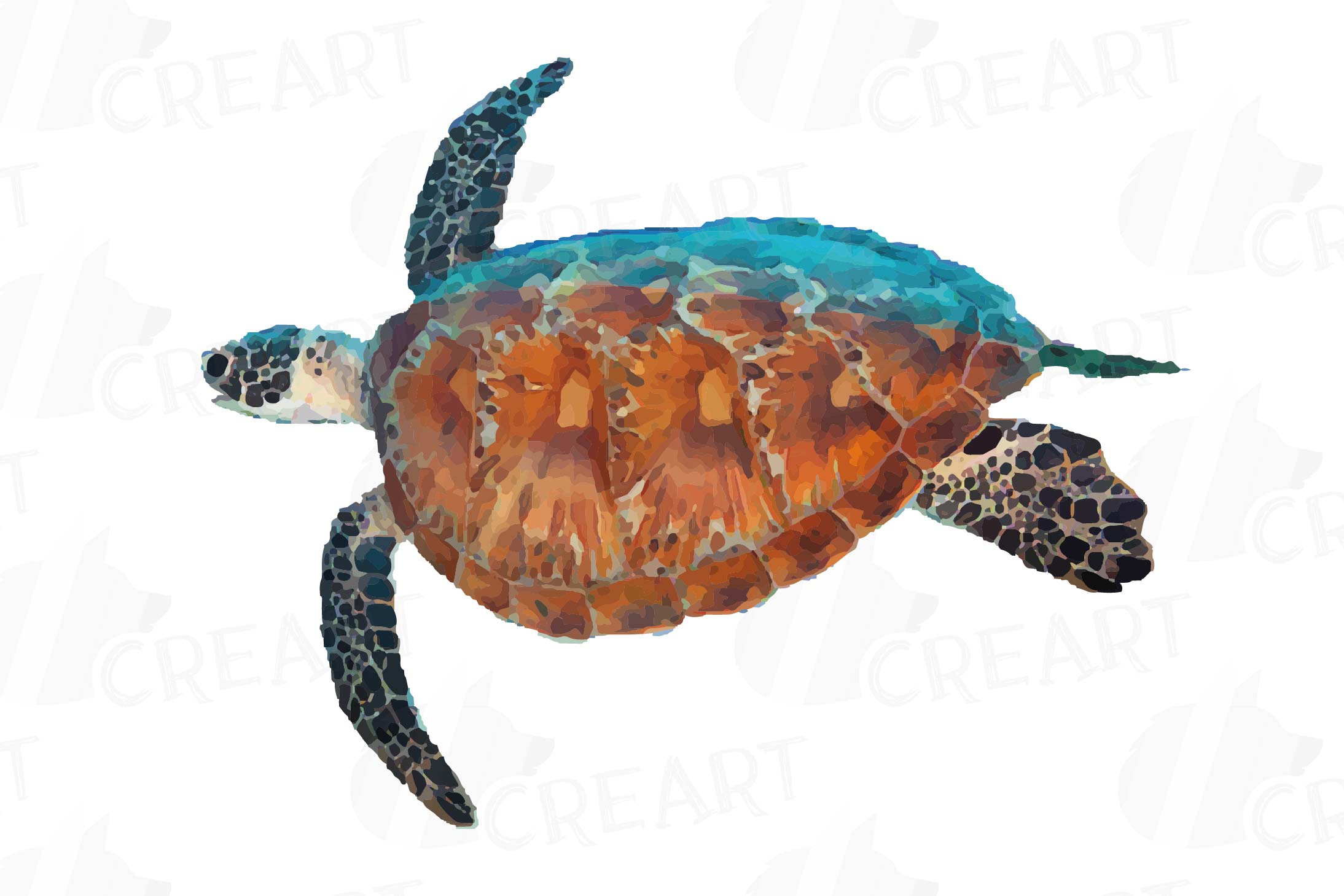 Watercolor sea turtles clip art pack, colorful turtles