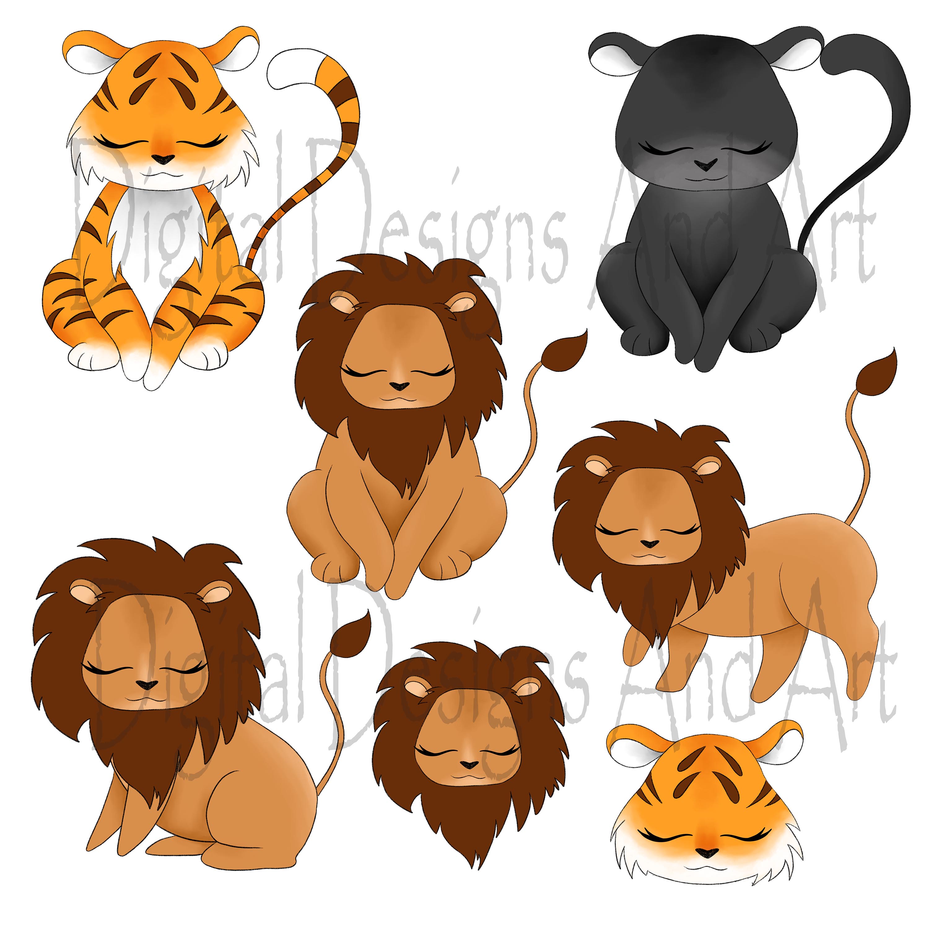 Wild cats clipart (99894) | Illustrations | Design Bundles