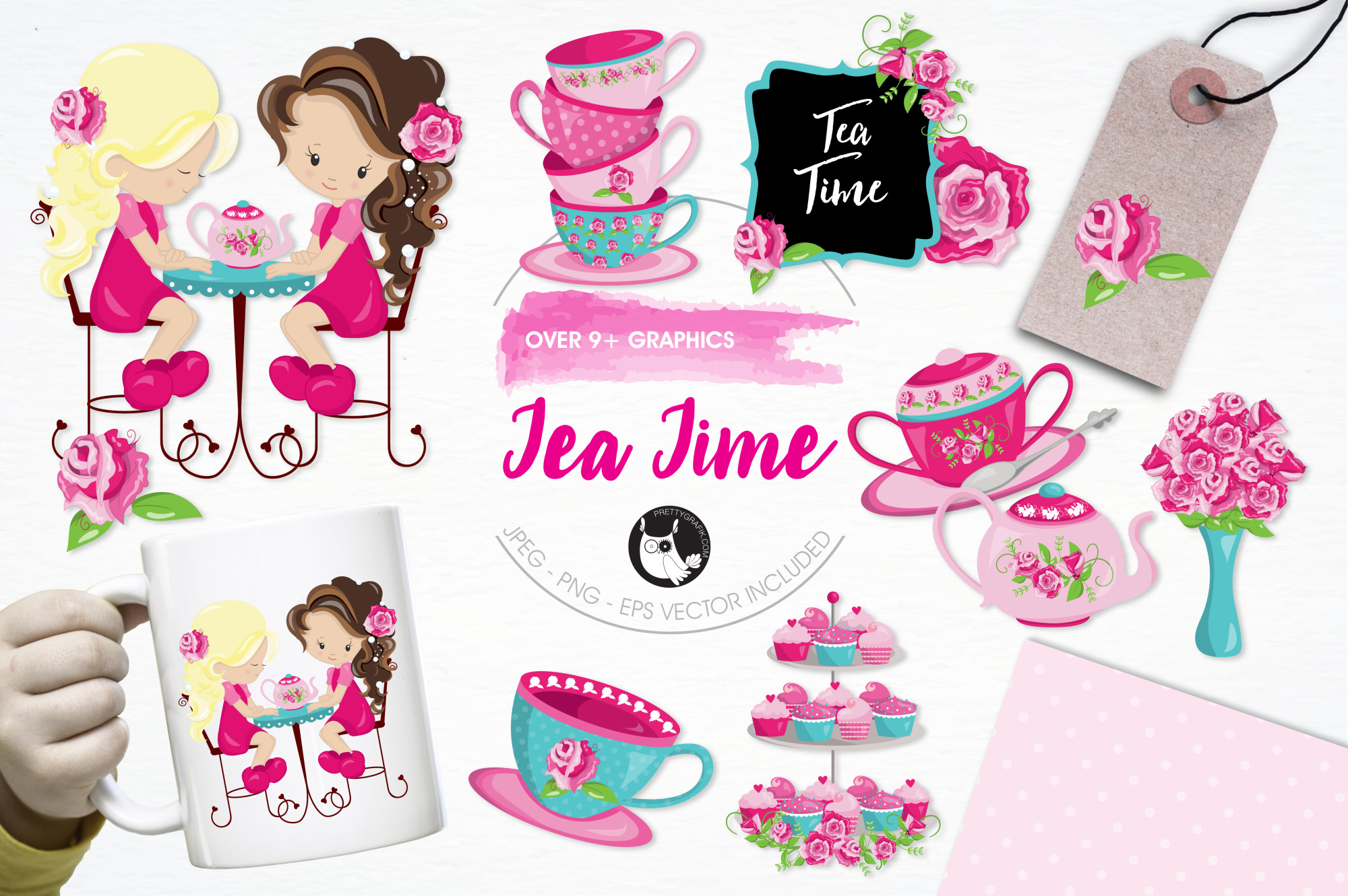 Tea Time graphics and illustrations (14640) | Illustrations | Design ...