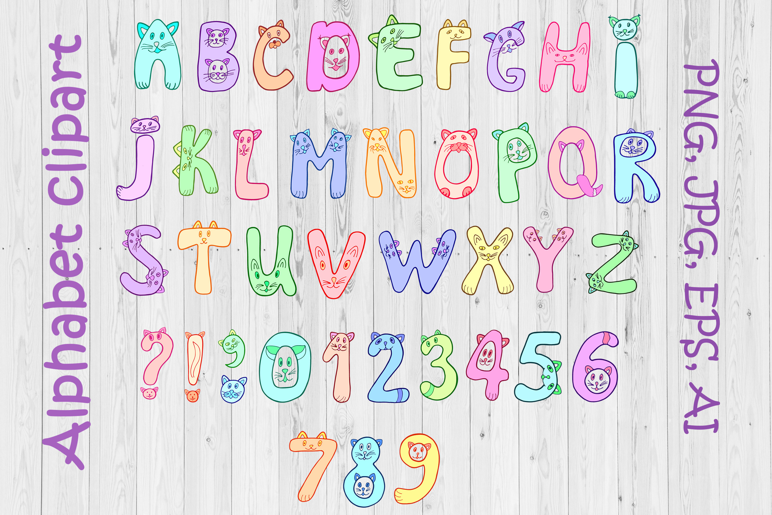 Cats alphabet clipart - letters and numbers PNG, AI, EPS (468318 ...