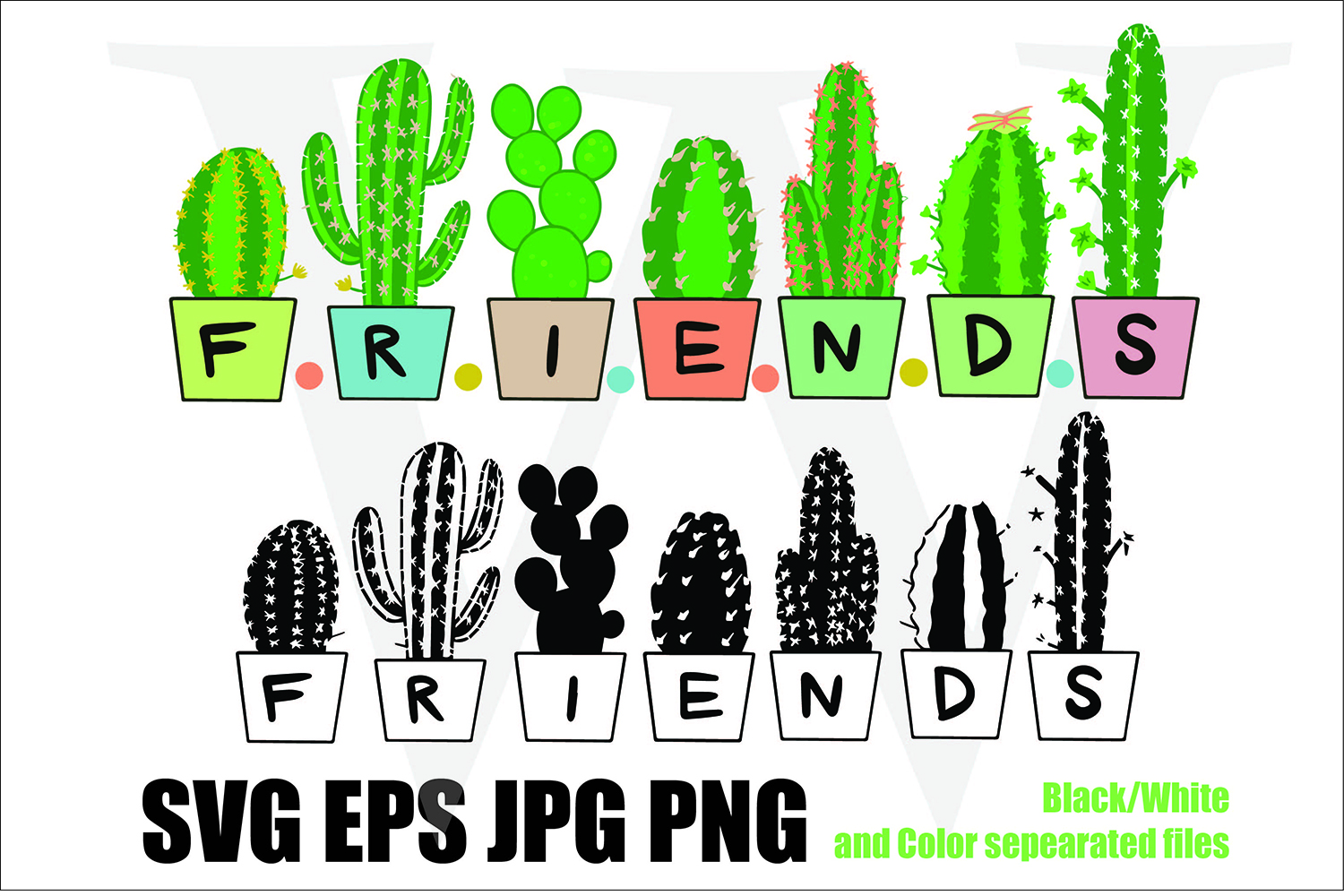 Friends in Cactus - SVG EPS JPG PNG (327934) | Illustrations | Design ...