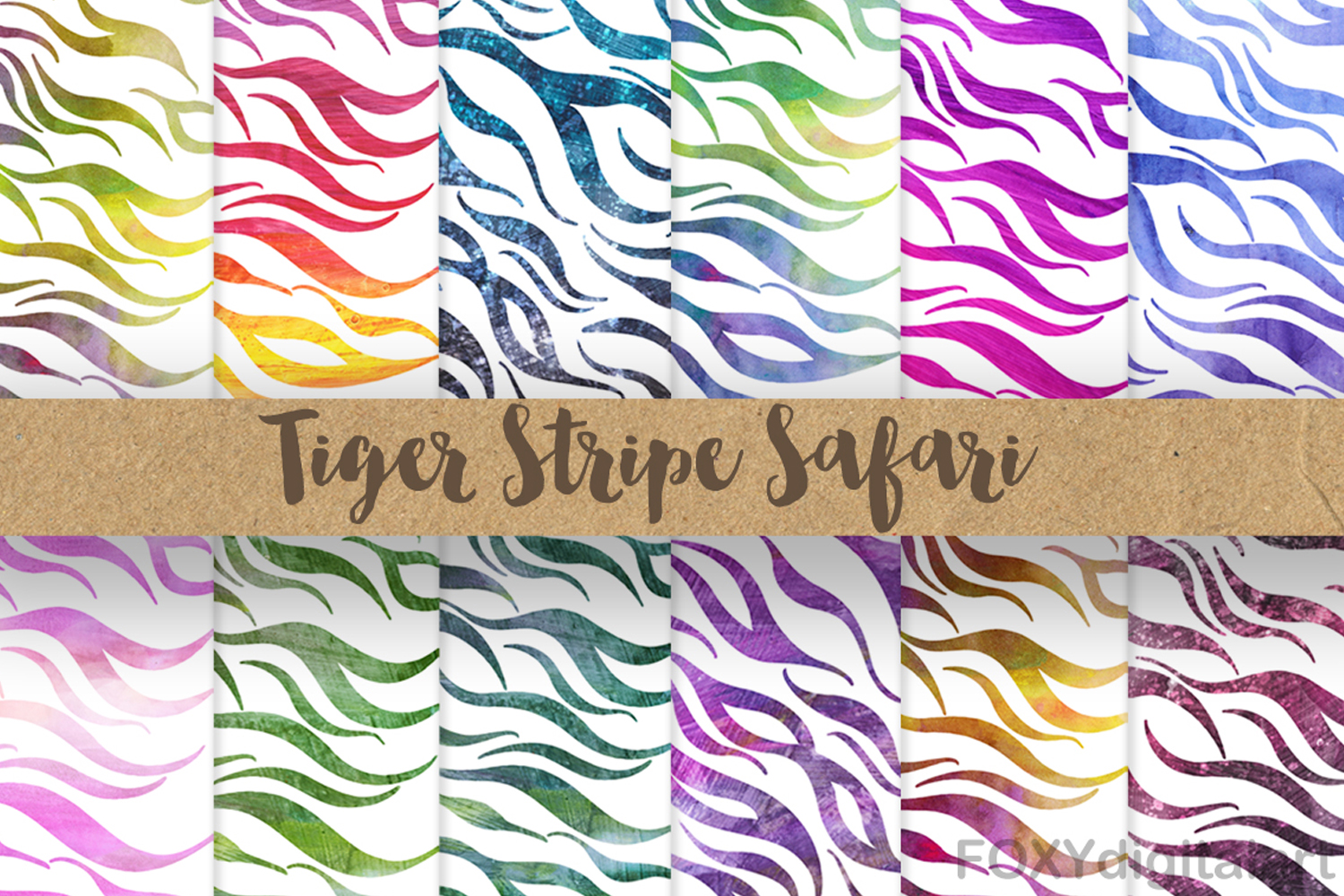 Safari Tiger Stripe Animal Print Digital Paper Scrapbook