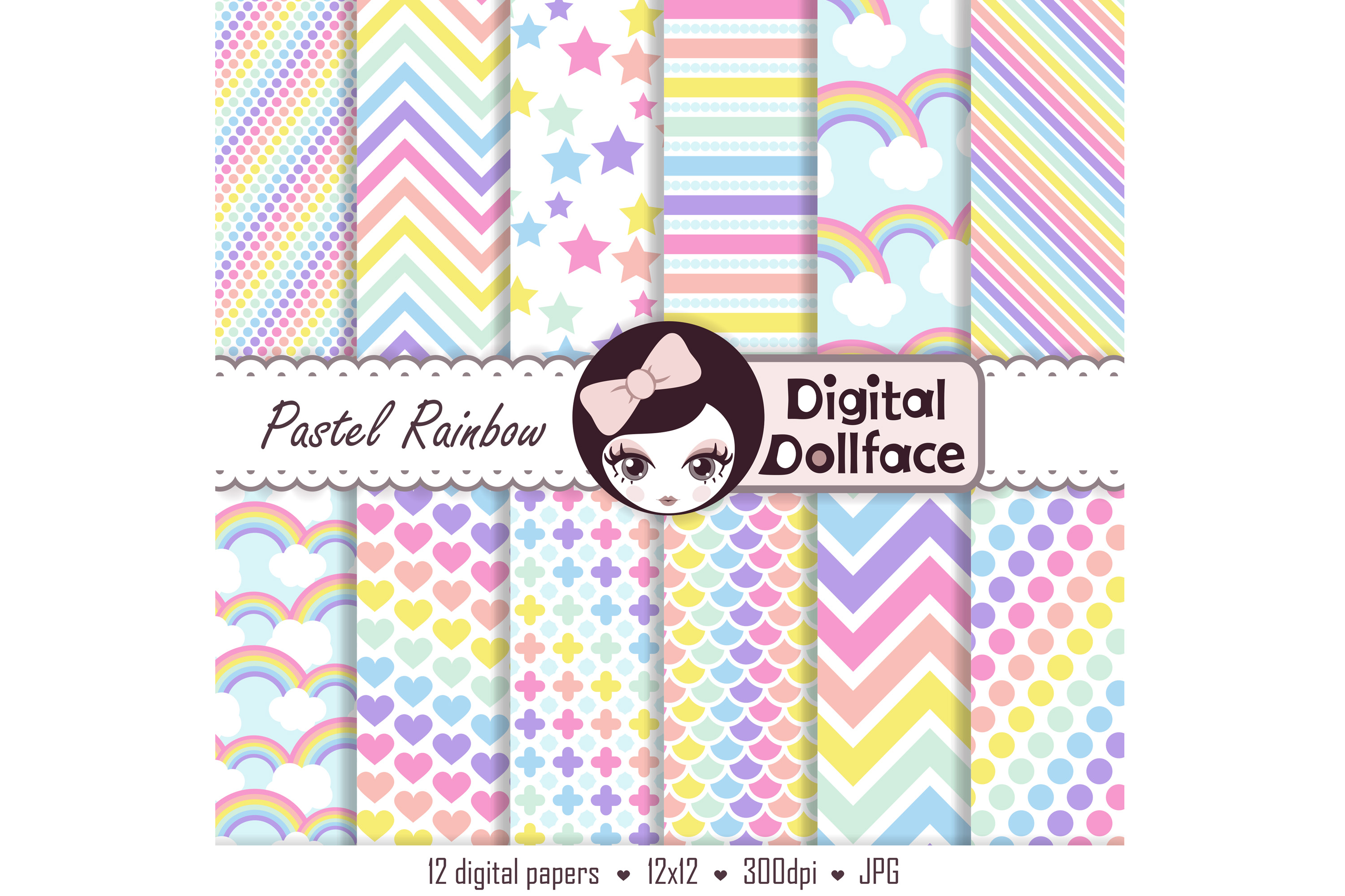 Pastel Rainbow Digital Paper Pack (518621) | Patterns | Design Bundles
