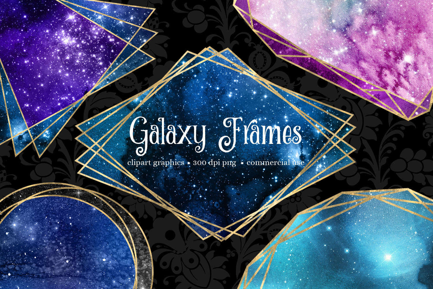 Galaxy Polygonal Frames Clipart (292104) | Illustrations | Design Bundles
