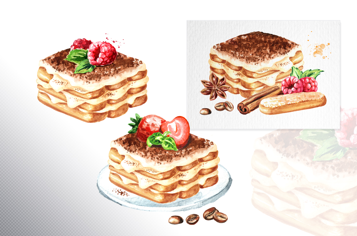 Tiramisu. Watercolor collection