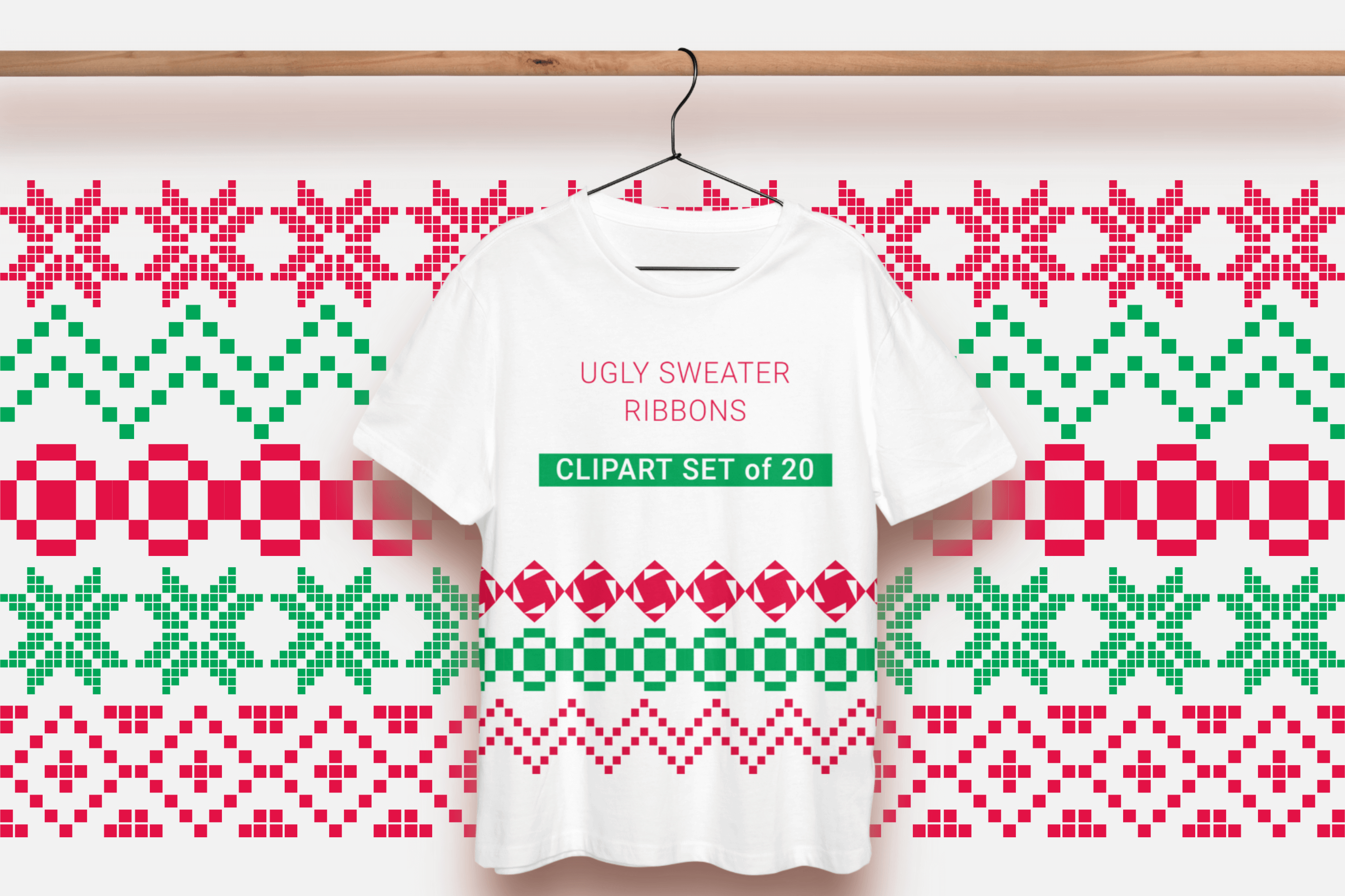 Ugly Sweater Ornaments Christmas Ribbons Clipart PNG Files