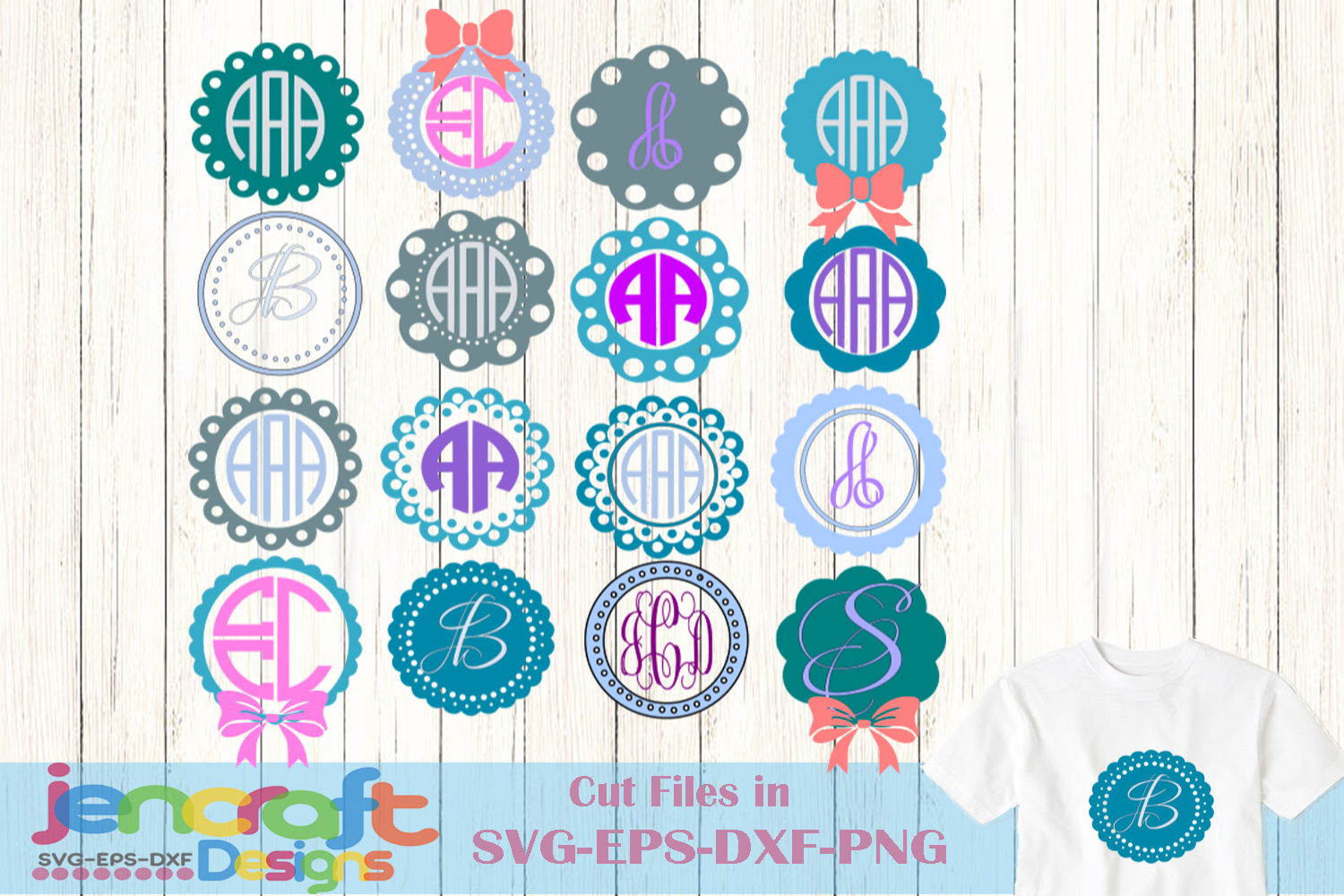 Round Dot Circle Scallop Monogram Frames svg, Dxf, Eps
