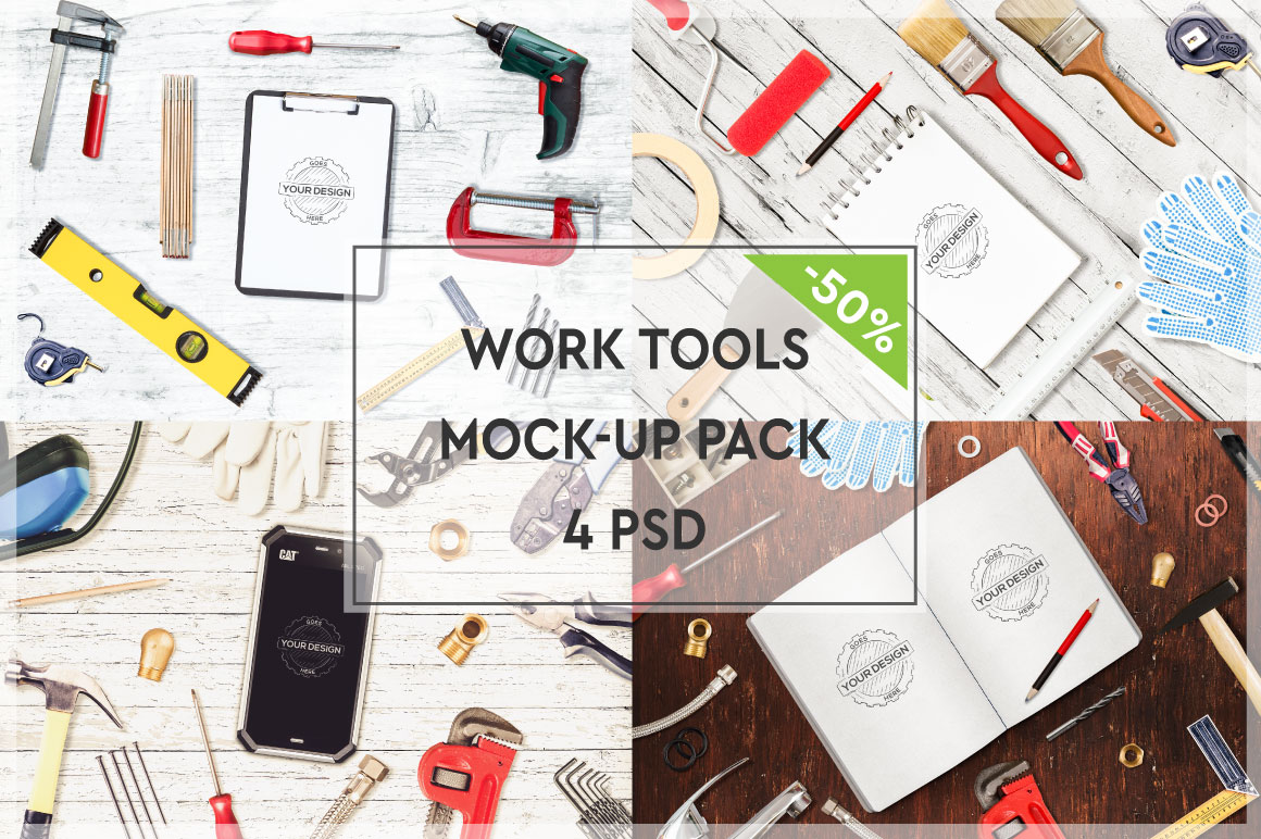 Work Tools Mock-up Pack #1 (55853) | Mock Ups | Design Bundles