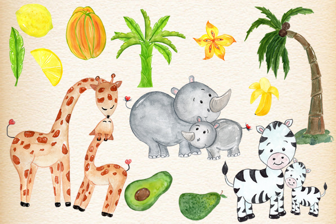 Mother and baby animals clipart (37058) | Illustrations | Design Bundles