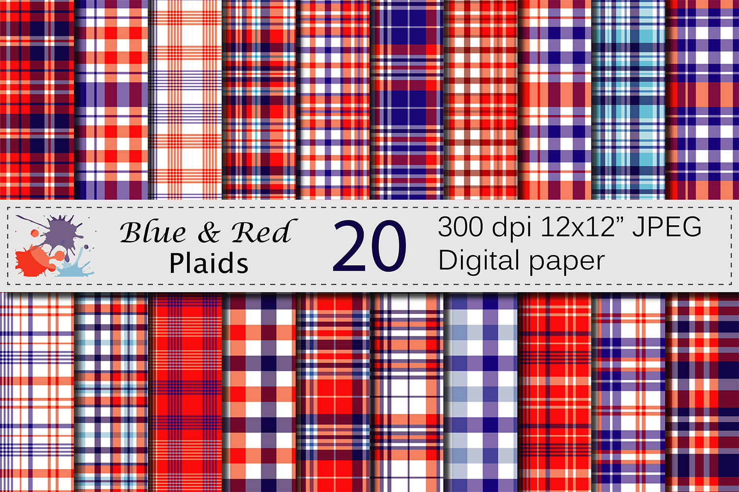 Blue and Red USA 4th of July Patriotic Plaid Digital Paper Pack ...
