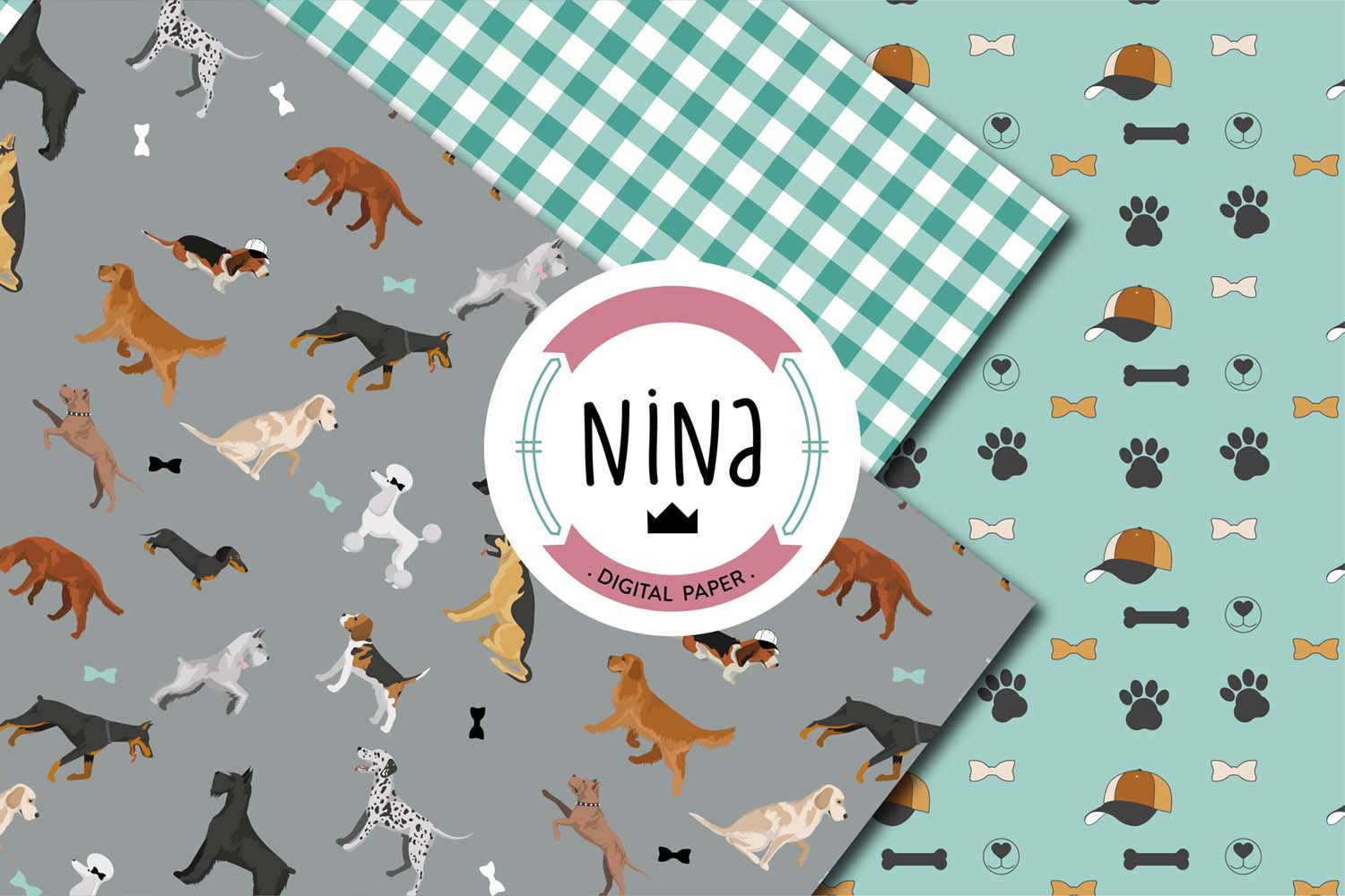 Dogs digital paper pack, Wrapping paper dogs, dog patterns