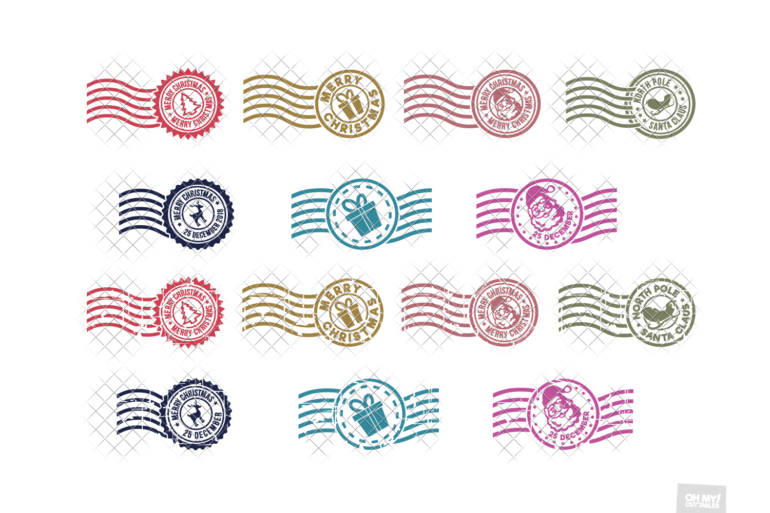 Christmas Stamps SVG Postage Seal in SVG, DXF, PNG, EPS, JPG