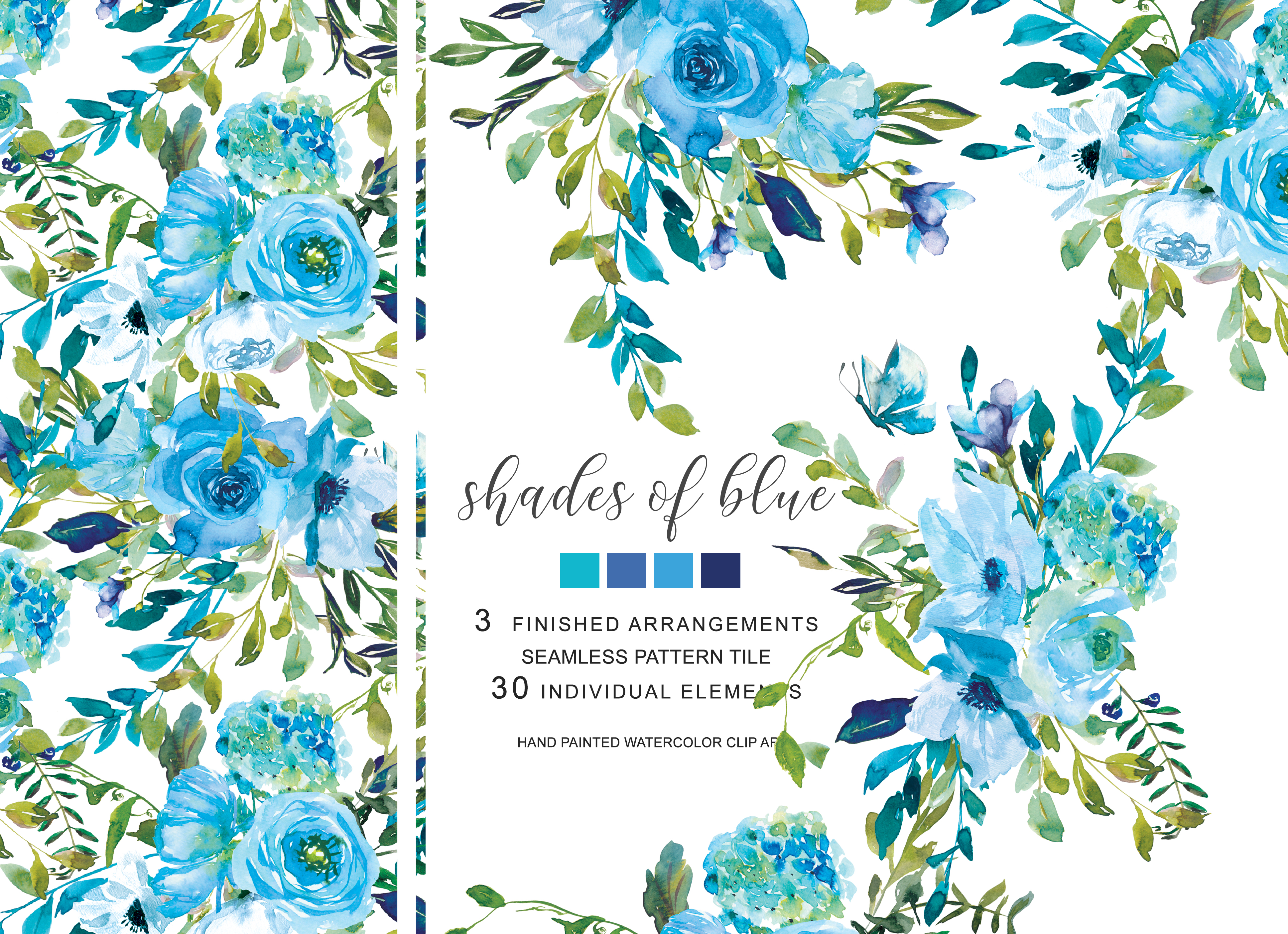 Hand Painted Watercolor Flowers Clip Art