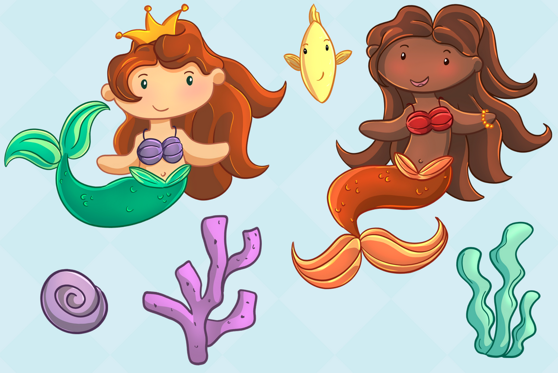 Mermaids Under the Sea Clip Art Collection (88922) | Illustrations ...