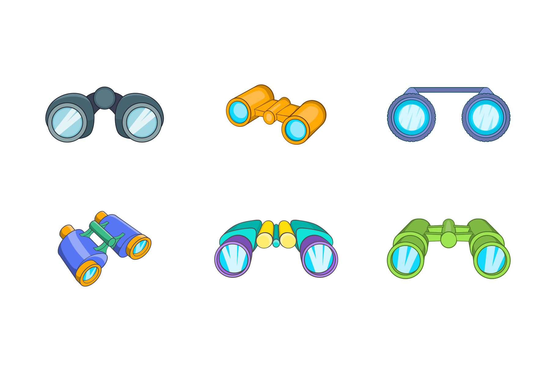 Binocular icon set, cartoon style