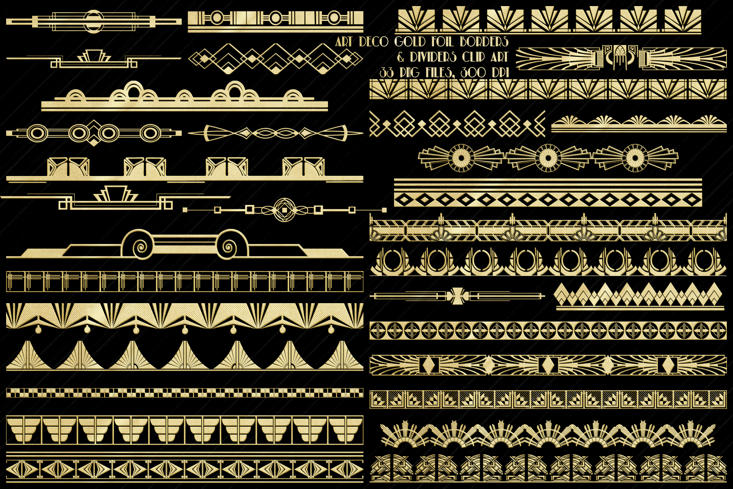 Art Deco Gold Foil Dividers & Borders Clip Art