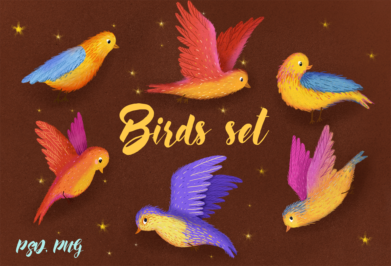 Magic Birds set (67810) | Illustrations | Design Bundles