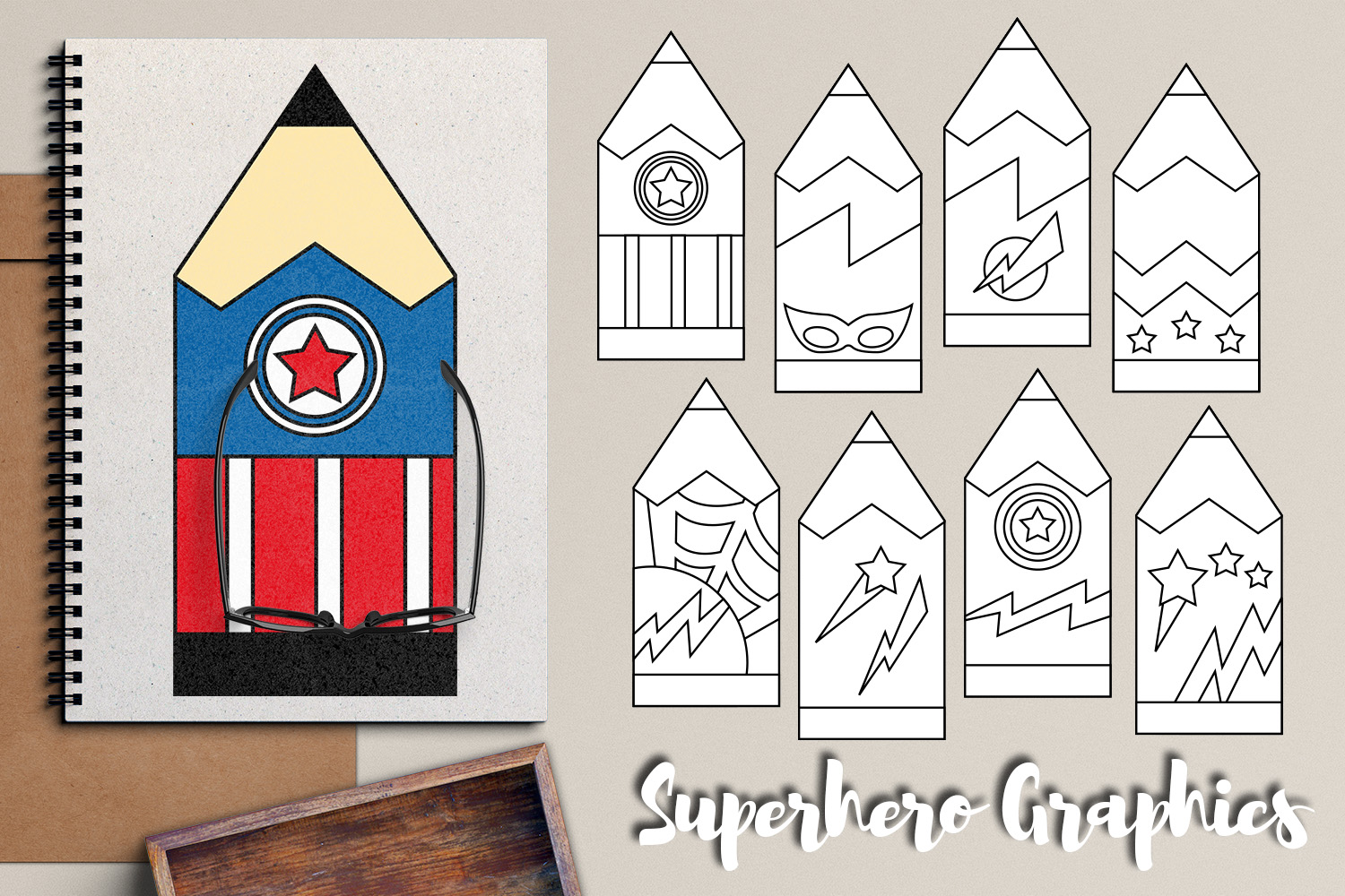 Superhero pencils graphics and illustrations (75298) | Illustrations ...
