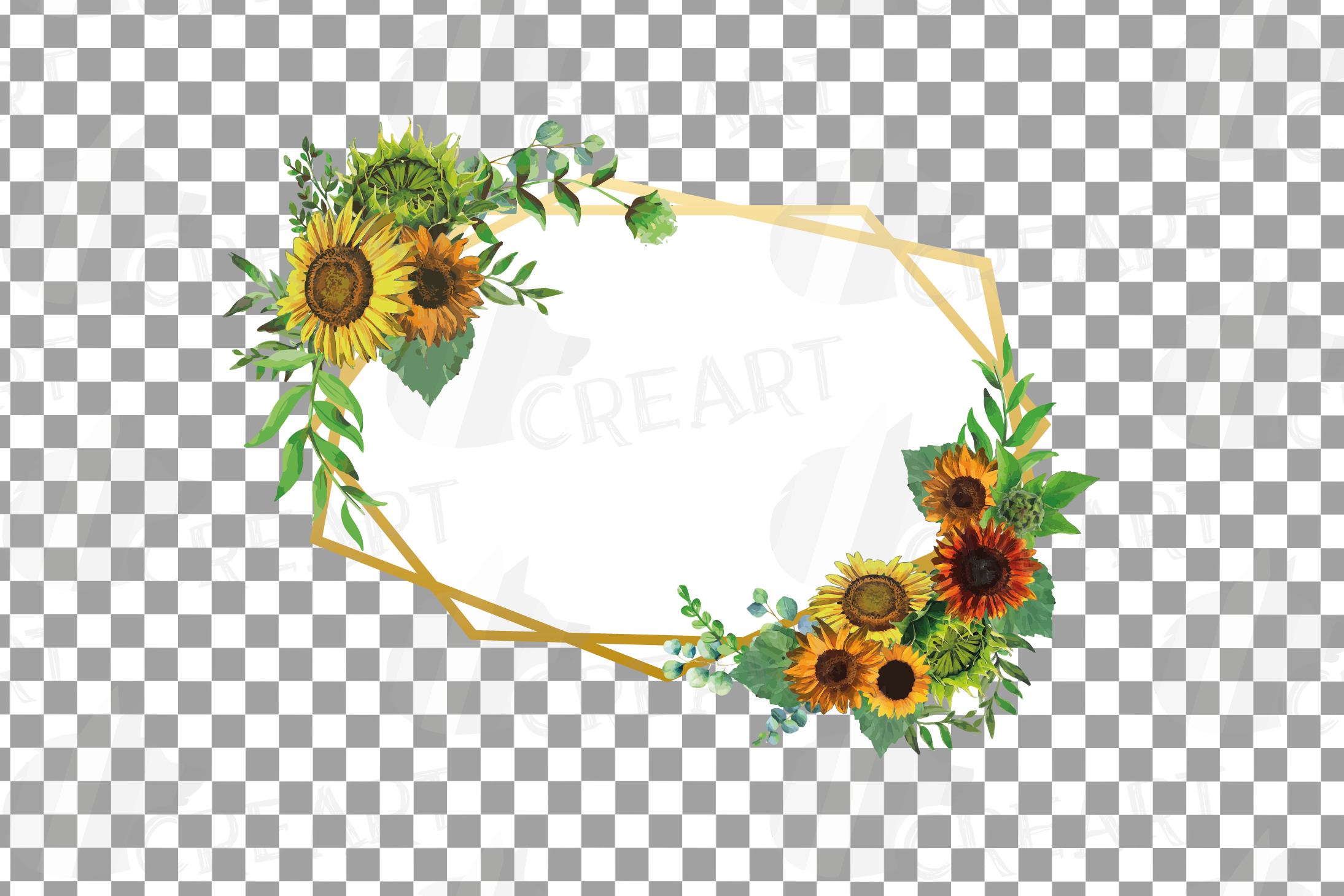 Watercolor sunflower geometric frame, geometric clip art (236864 ...