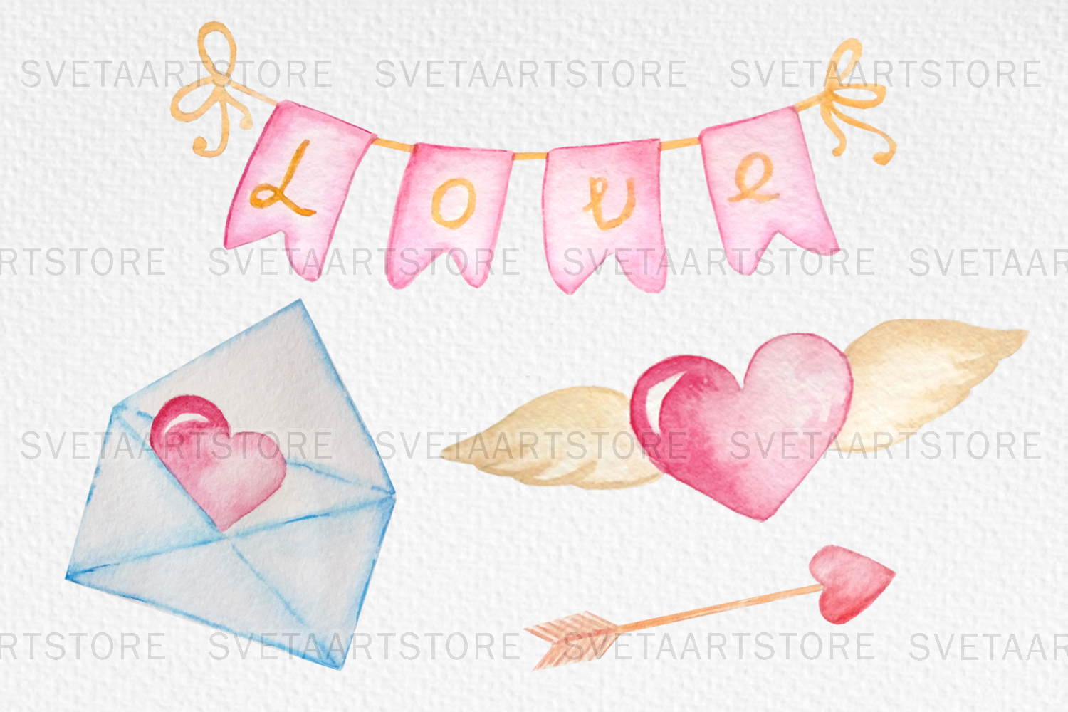 Watercolor Valentine's Day Clipart, Love Clipart