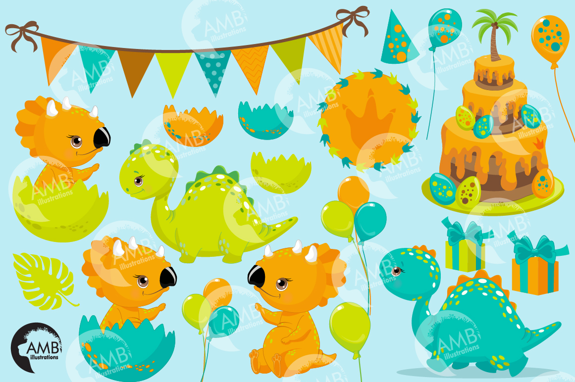 Baby Dinosaur Birthday clipart, graphics, AMB-2701