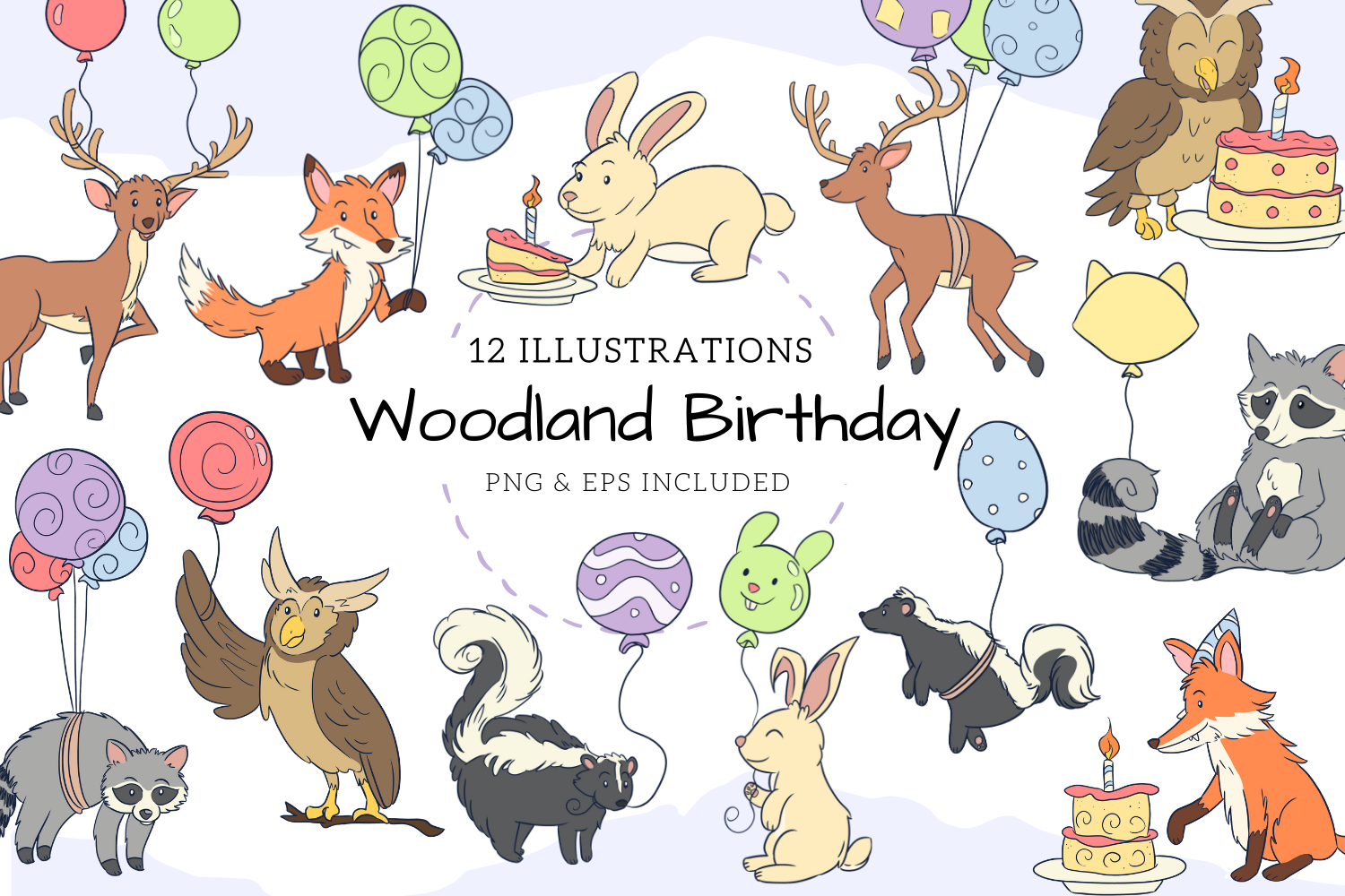 Woodland Animal Birthday Illustrations
