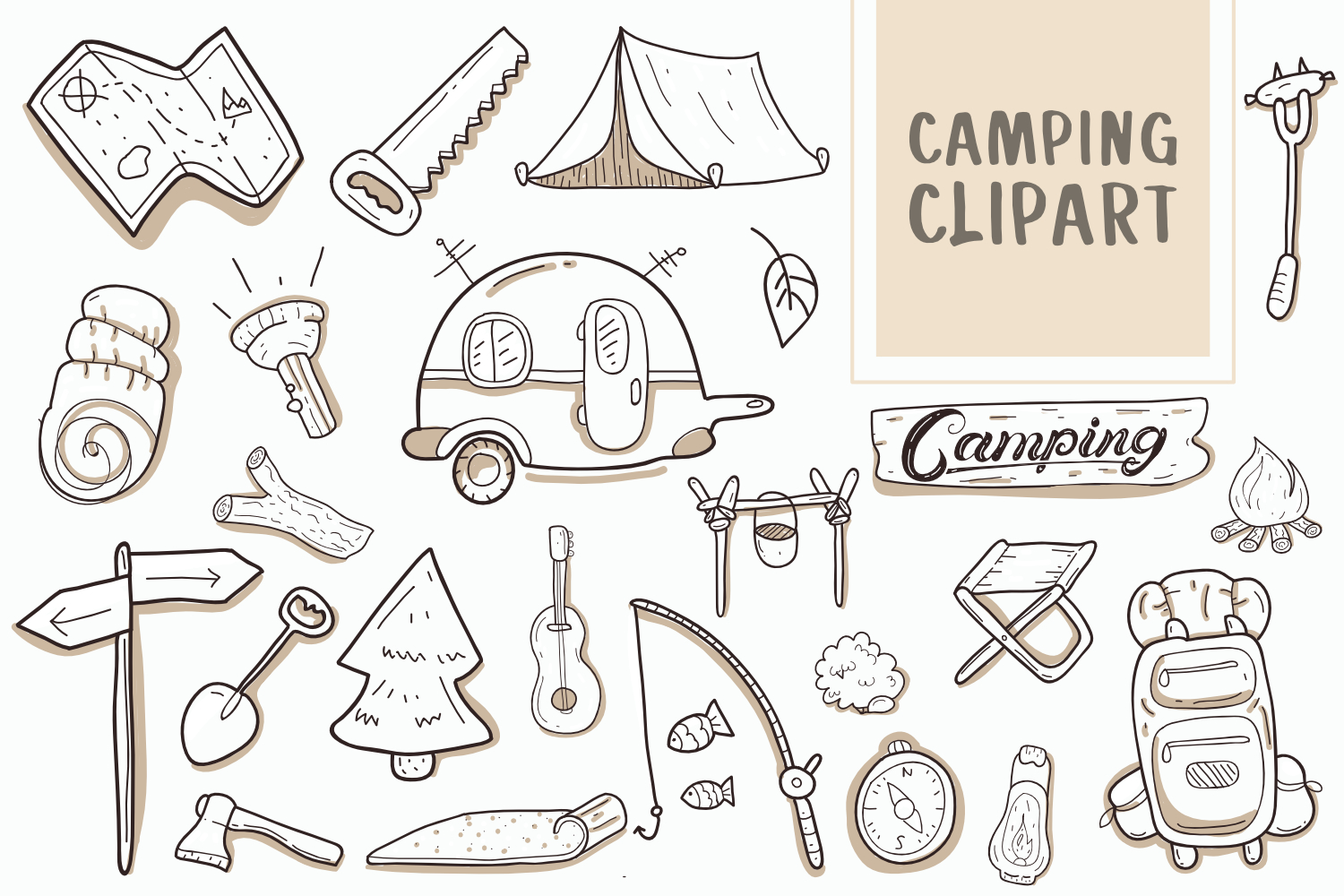Camping Doodle Flat Vector Pack