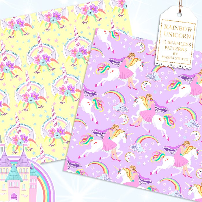 RAINBOW UNICORN digital paper pack