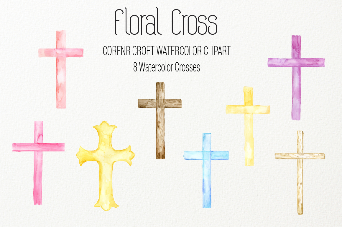 Watercolor clipart floral cross (68298) | Illustrations | Design Bundles