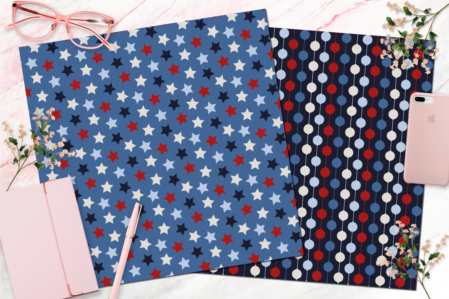 Red, White And Blue Seamless Digital Patterns