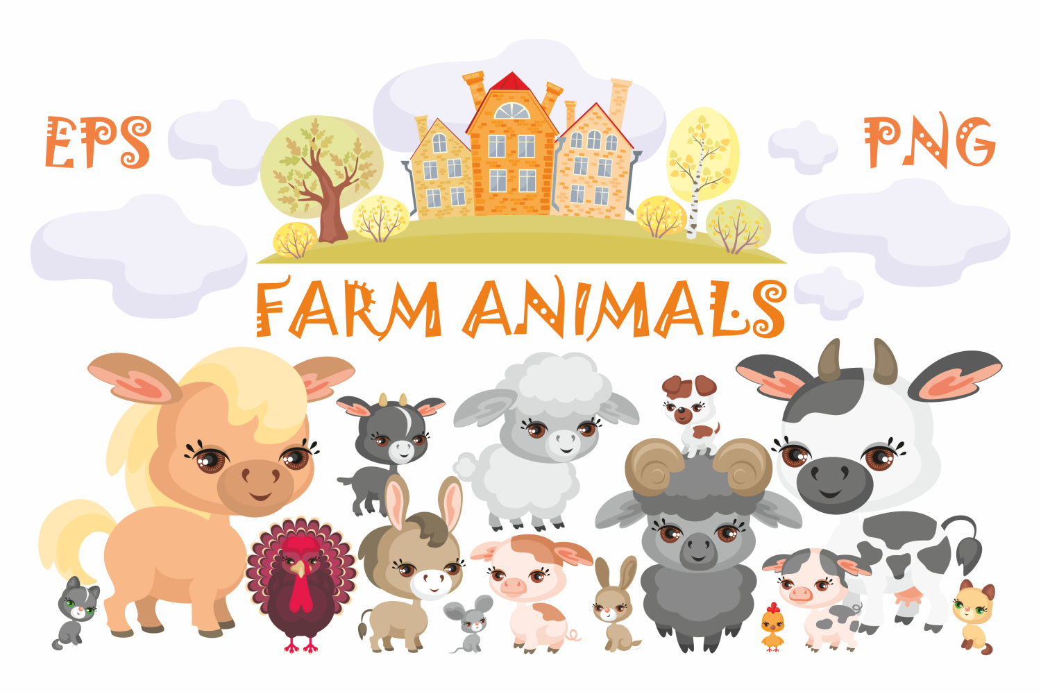 Farm animals. Vector clip art.